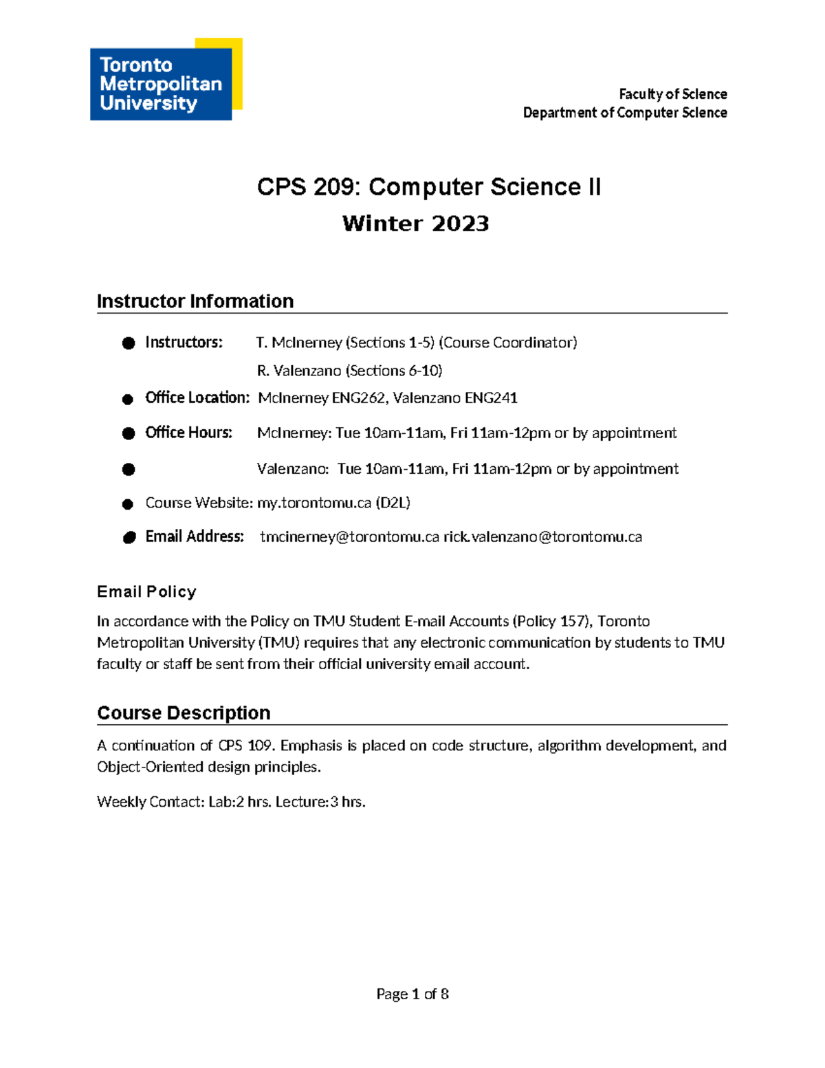 CPS209-Course Outline - Faculty of Science Department of Computer ...