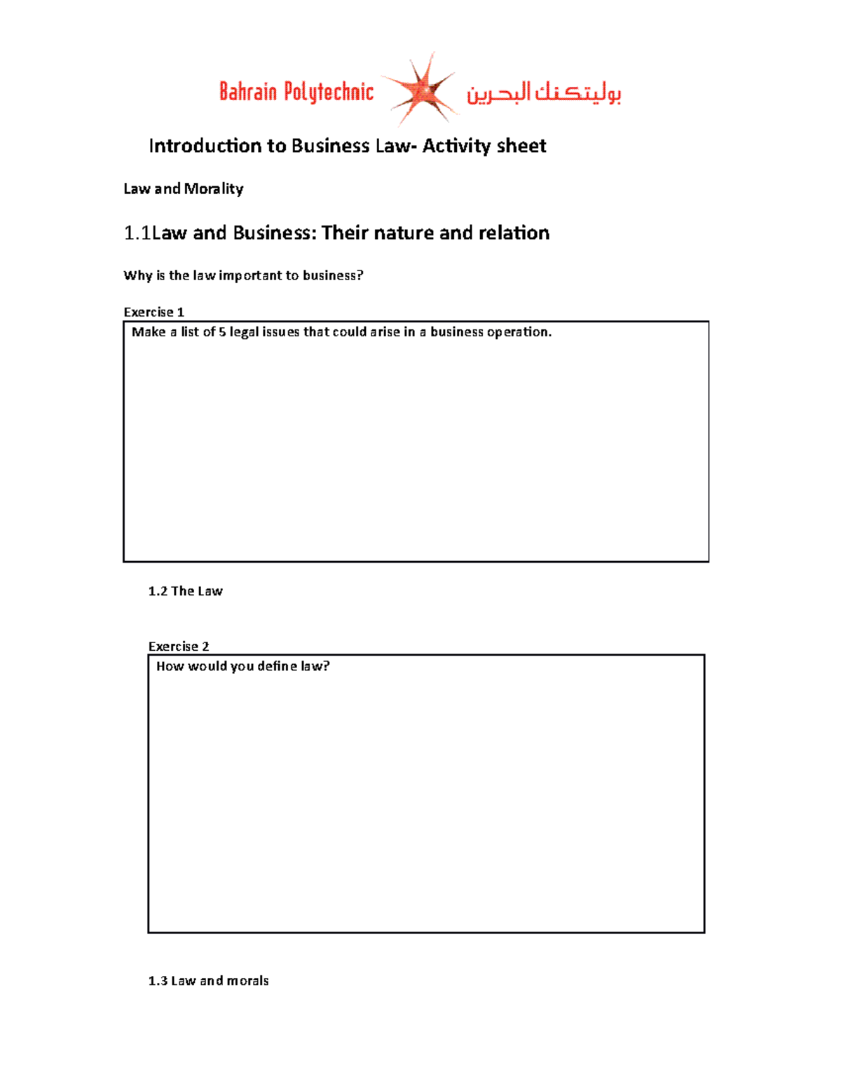 Introduction to Business Law Activities 2 for business students in ...