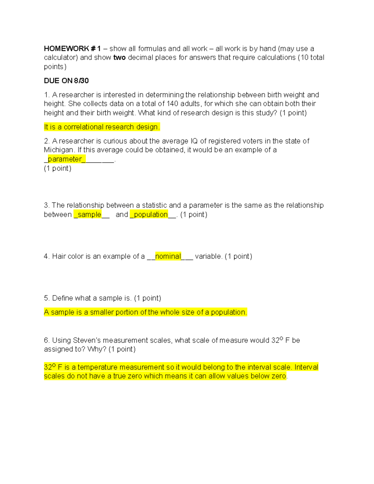 Homework #1 PSY201 - HOMEWORK # 1 – show all formulas and all work ...