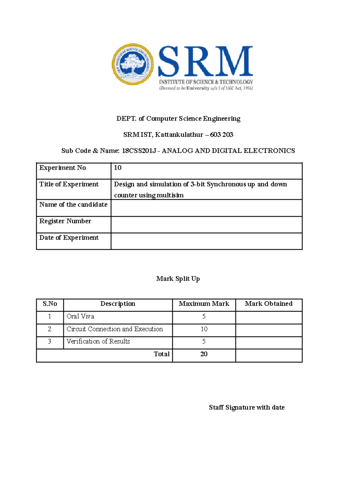 ADE Exp - DEPT. of Computer Science Engineering SRM IST, Kattankulathur ...