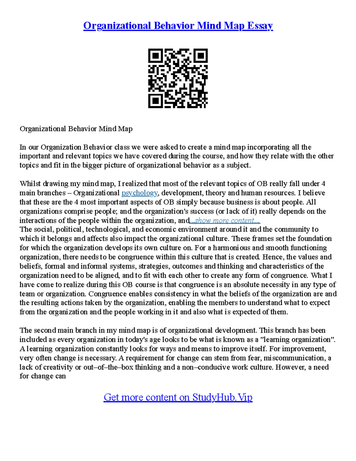 Mind Map Essay Mind Map Essay - Organizational Behavior Mind Map Essay ...