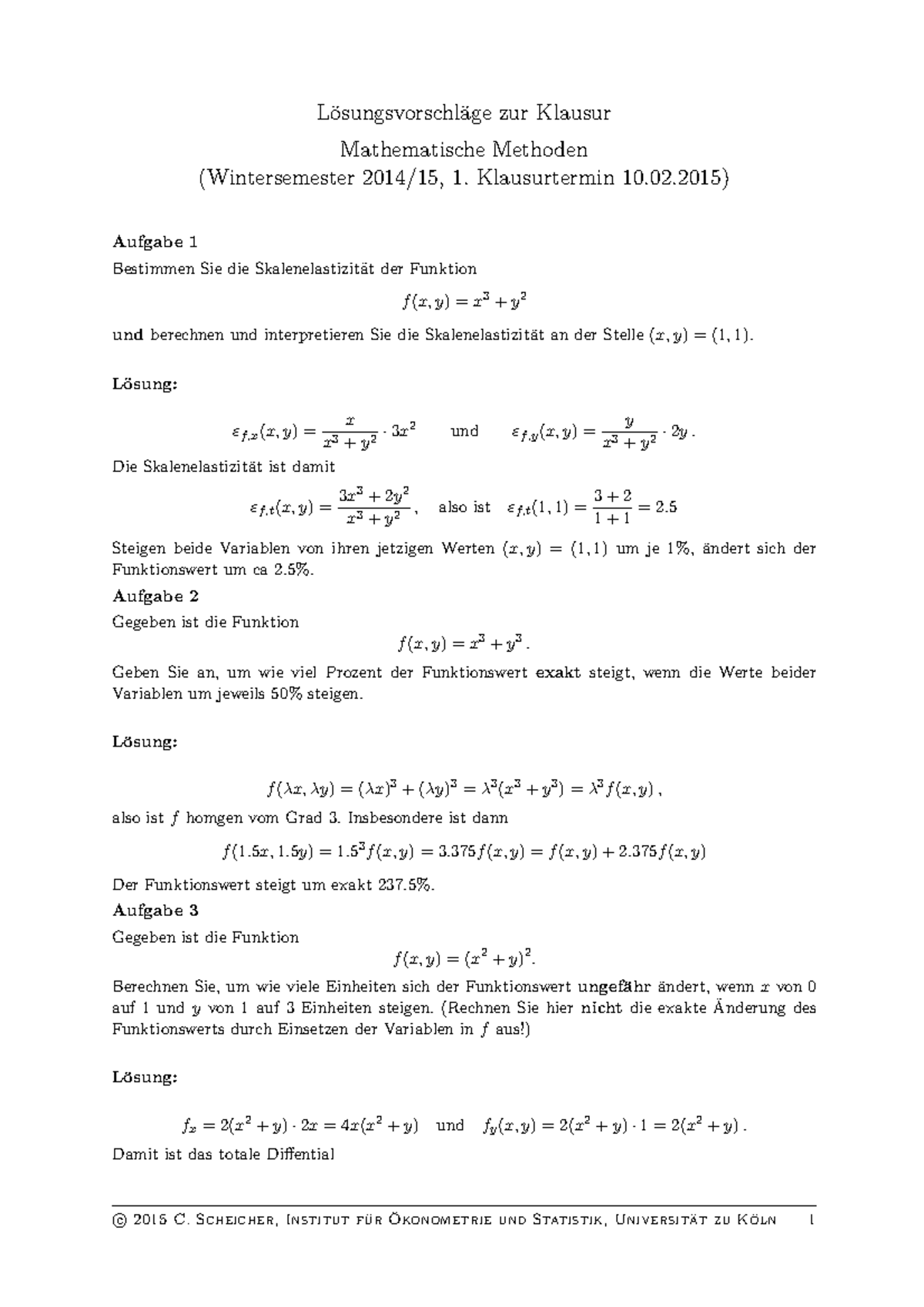 Probeklausur 10 Februar 2015, Fragen Und Antworten - L ̈ osungsvorschl ̈ age zur Klausur - Studocu