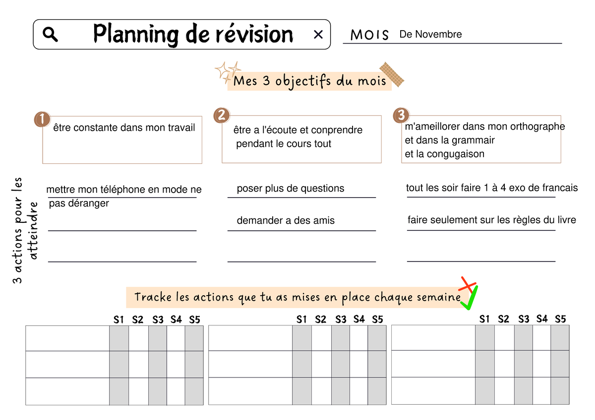 Planning de revision - Ceci est pour mieux s'organiser et visualiser ...