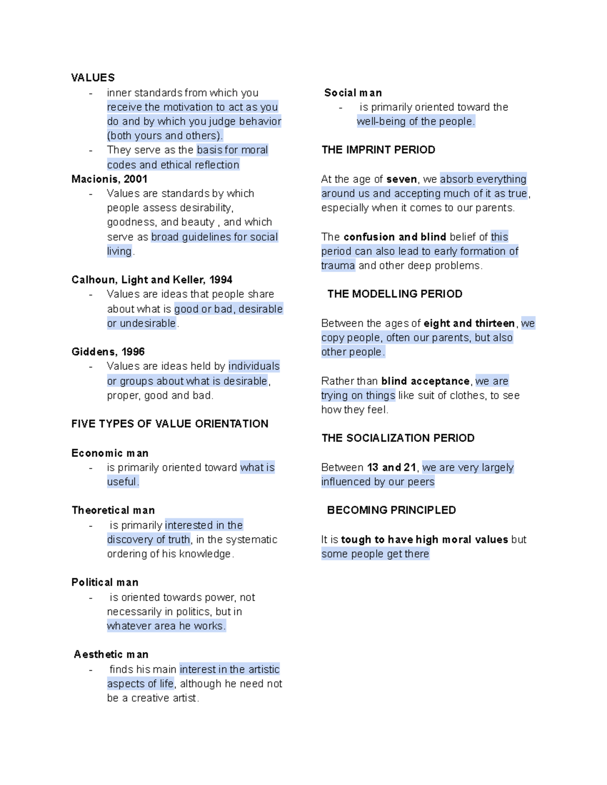 NSTP Reviewer - VALUES inner standards from which you receive the ...