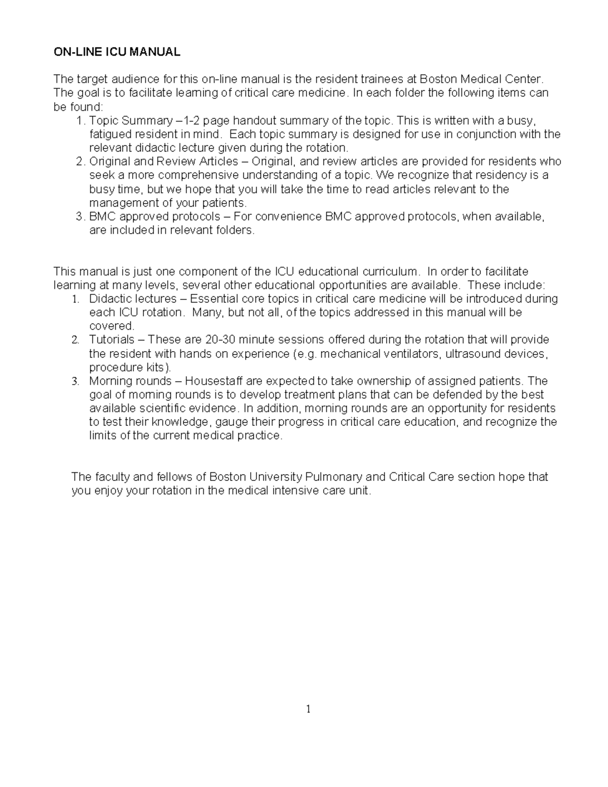 Residents Critical Care Handbook - ON-LINE ICU MANUAL The target ...