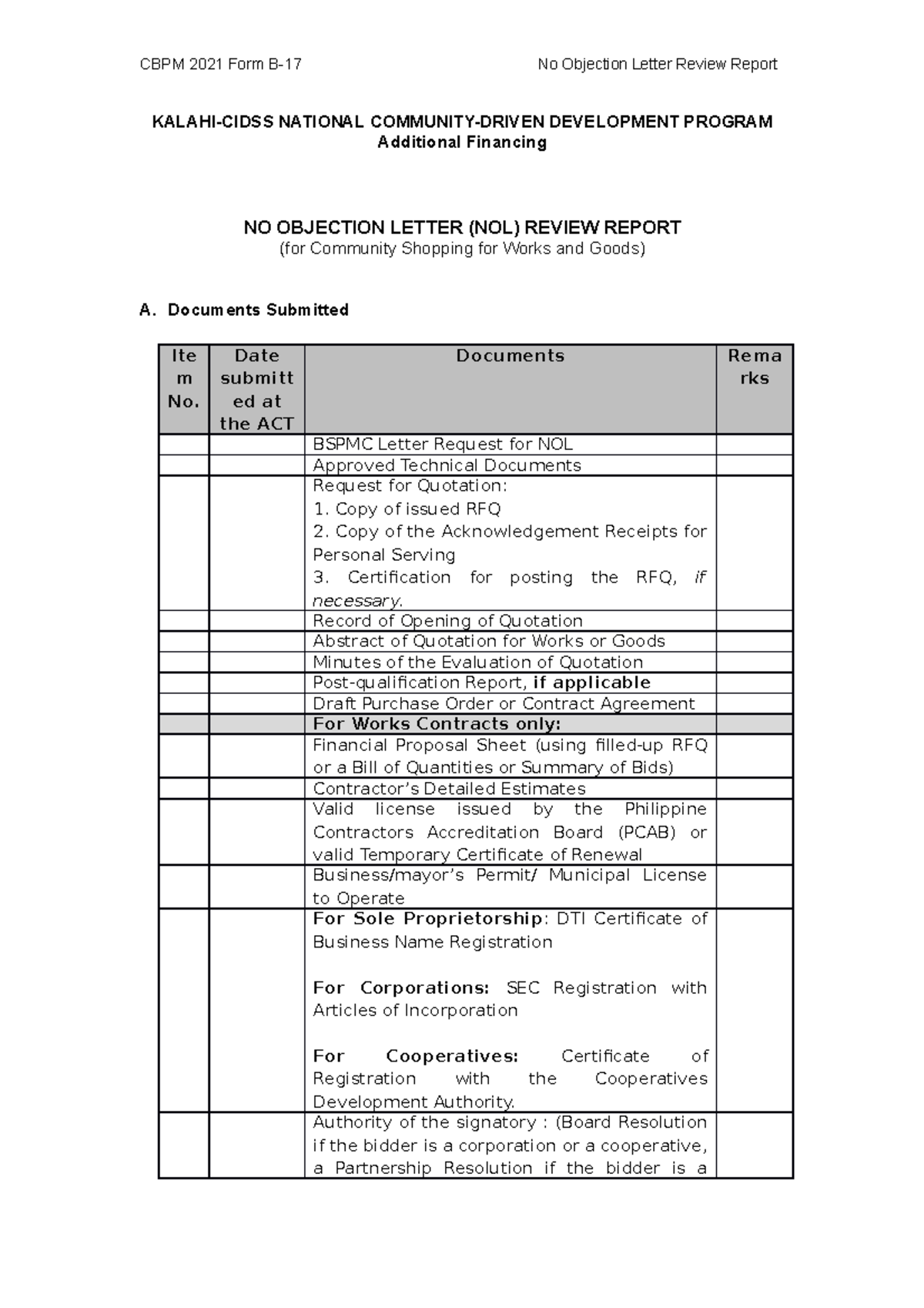CBPM 2021 Form B-17 - NOL Review Report - KALAHI-CIDSS NATIONAL ...