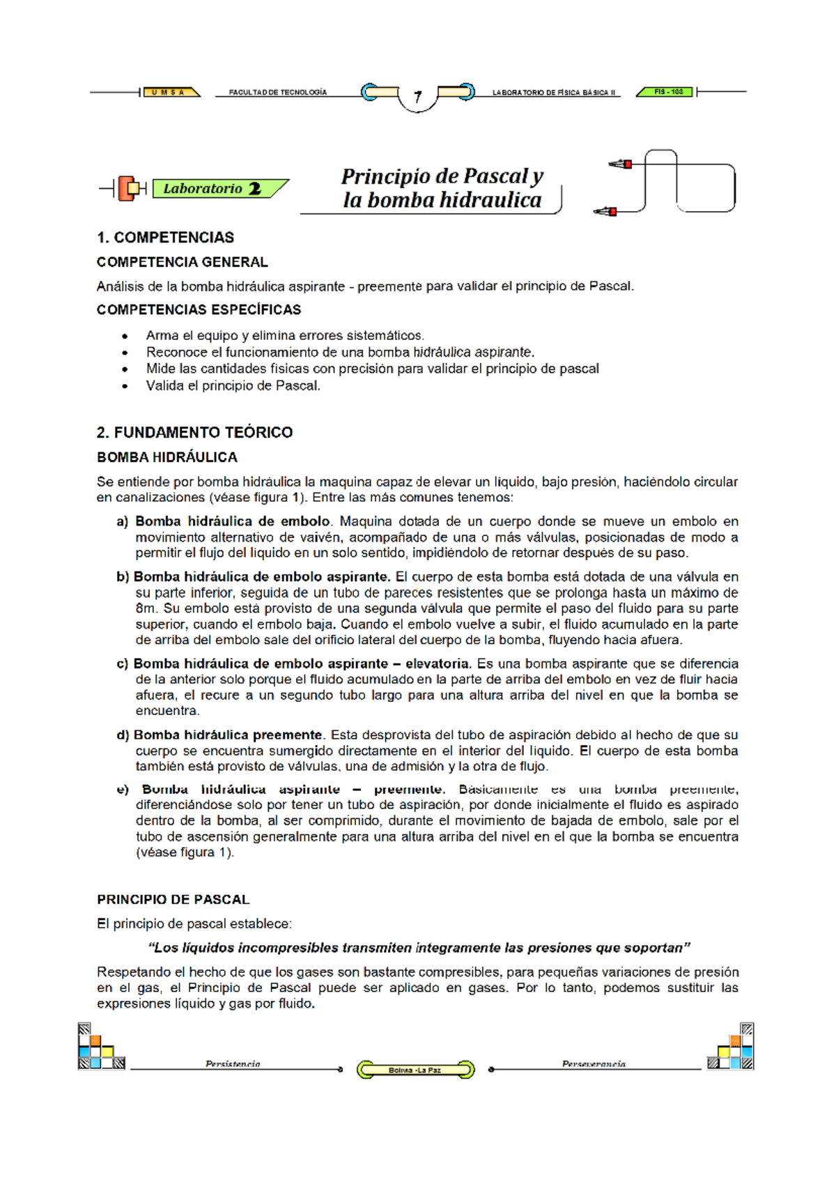 Laboratorio fis 102 Principio DE Pascal - Laboratorio de Fisica II - Studocu