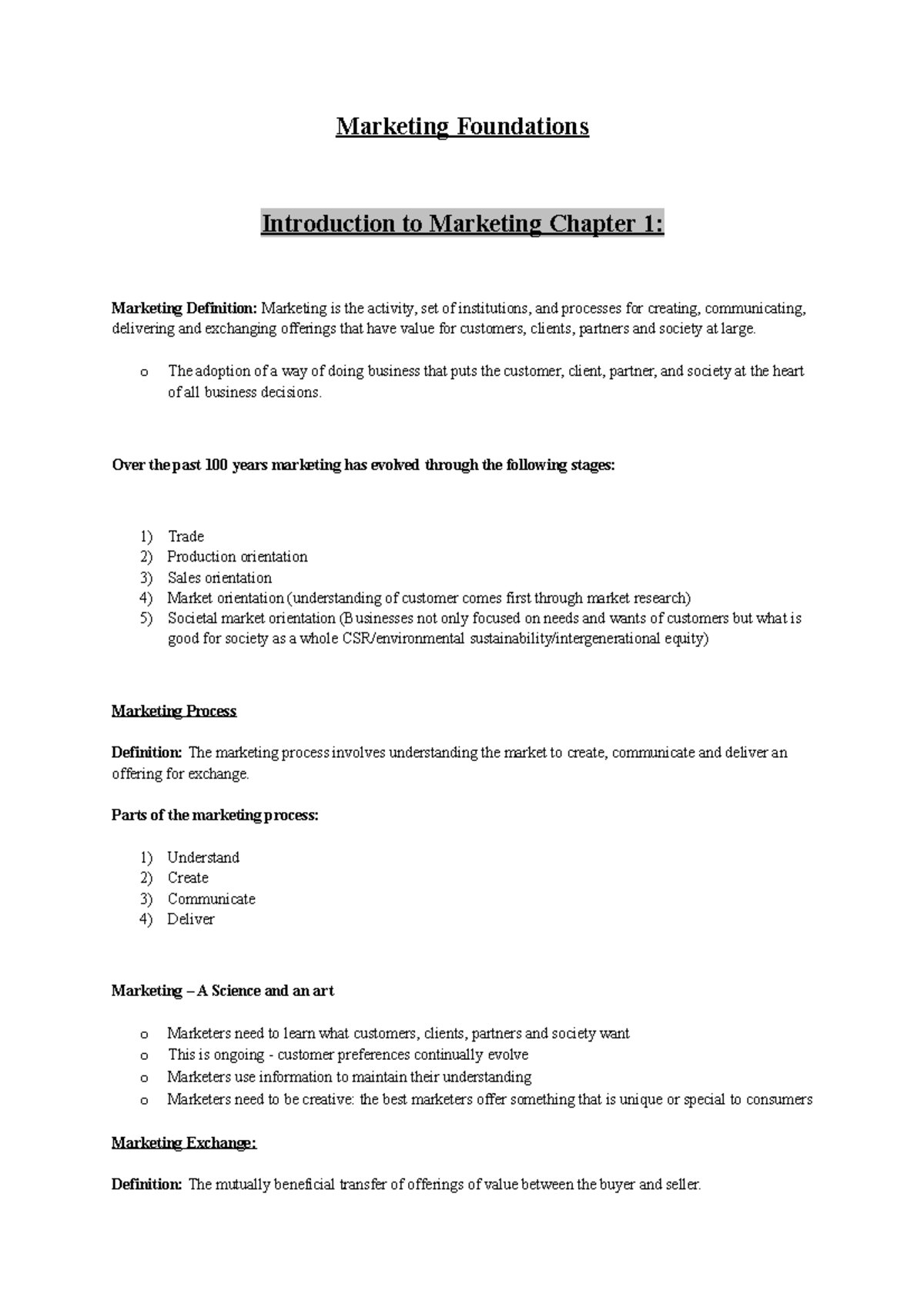 Marketing Foundations Notes - Marketing Foundations Introduction to ...