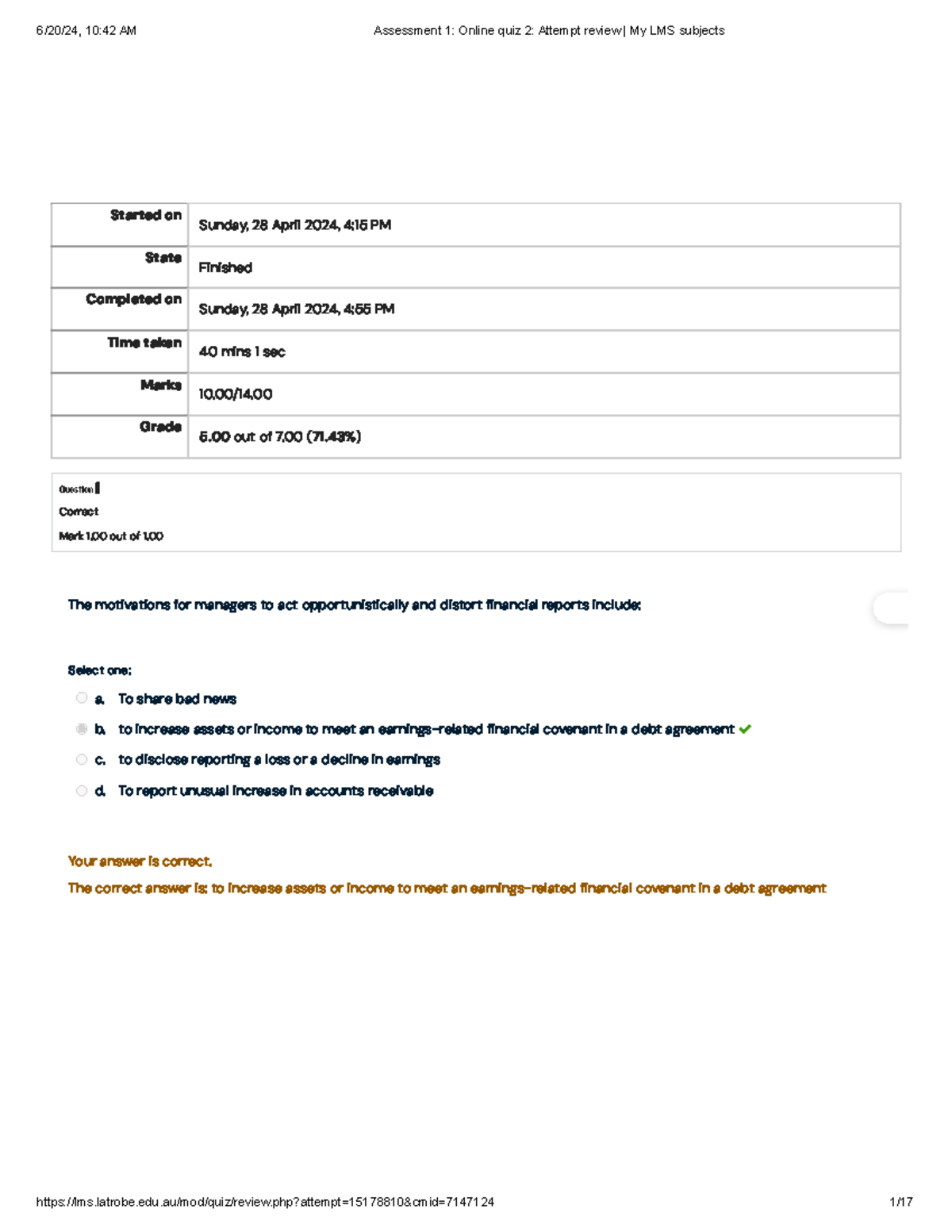 Quiz 2 Assessment 1 - Started on Sunday, 28 April 2024, 4:15 PM State ...