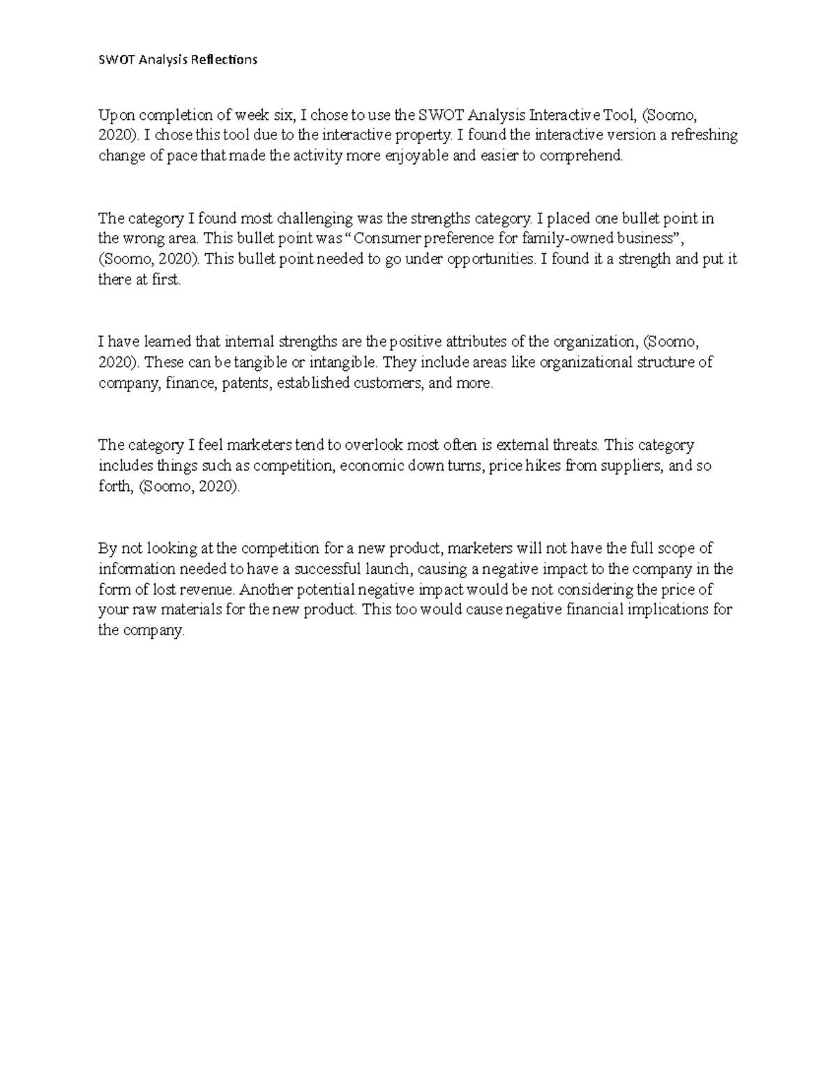SWOT Ananlysis Reflections - SWOT Analysis Reflections Upon completion ...