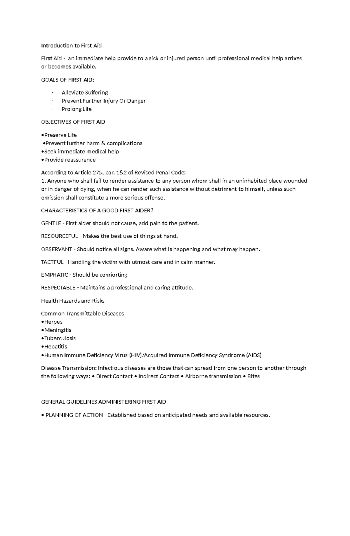 Introduction to First Aid - Introduction to First Aid First Aid - an ...