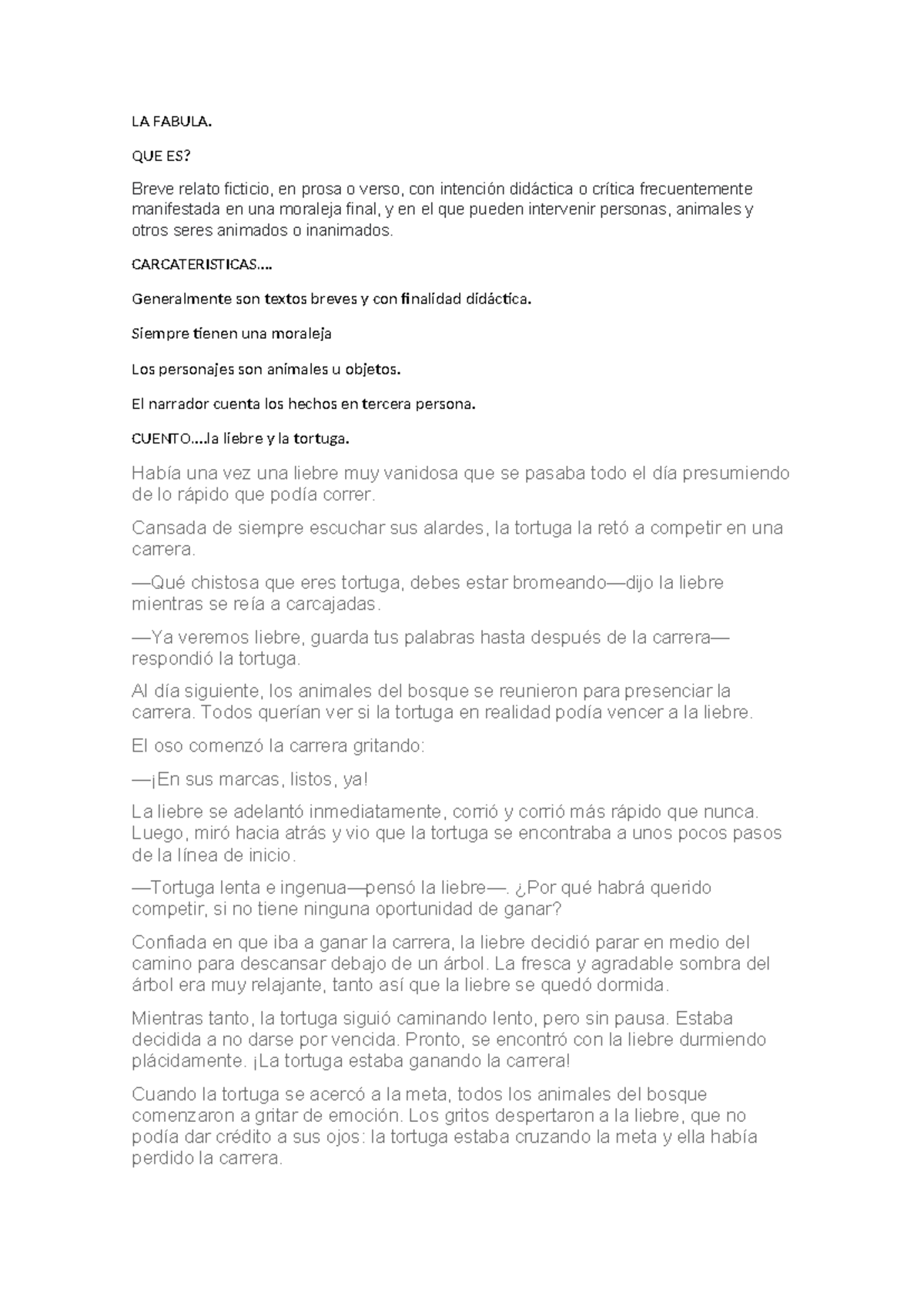 LA Fabula - esta bunisima - LA FABULA. QUE ES? Breve relato ficticio ...