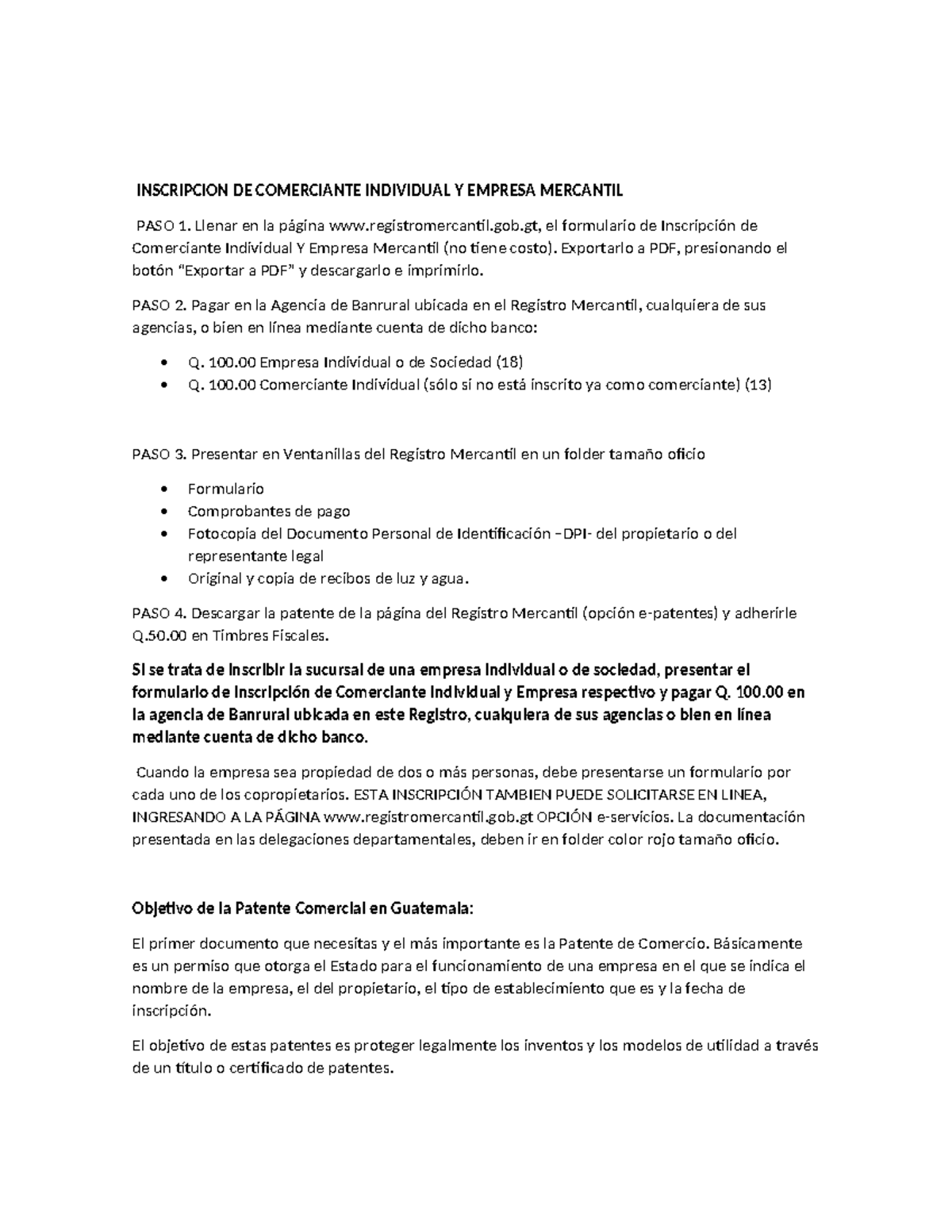 Procedimiento inscripción de empresas - INSCRIPCION DE COMERCIANTE INDIVIDUAL Y EMPRESA ...