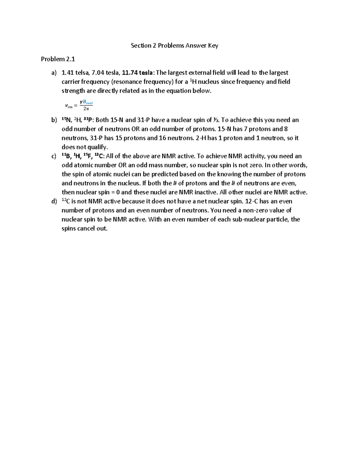 Workbook solutions section - Section 2 Problems Answer Key Problem 2. a ...