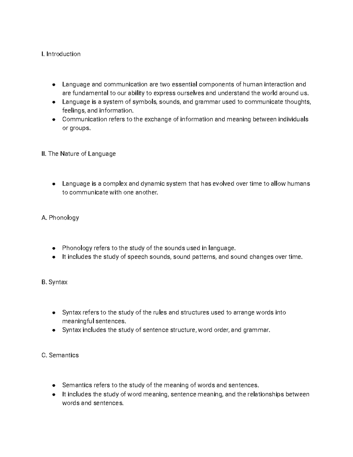 Lecture notes on language and communication pt.1 - I. Introduction ...