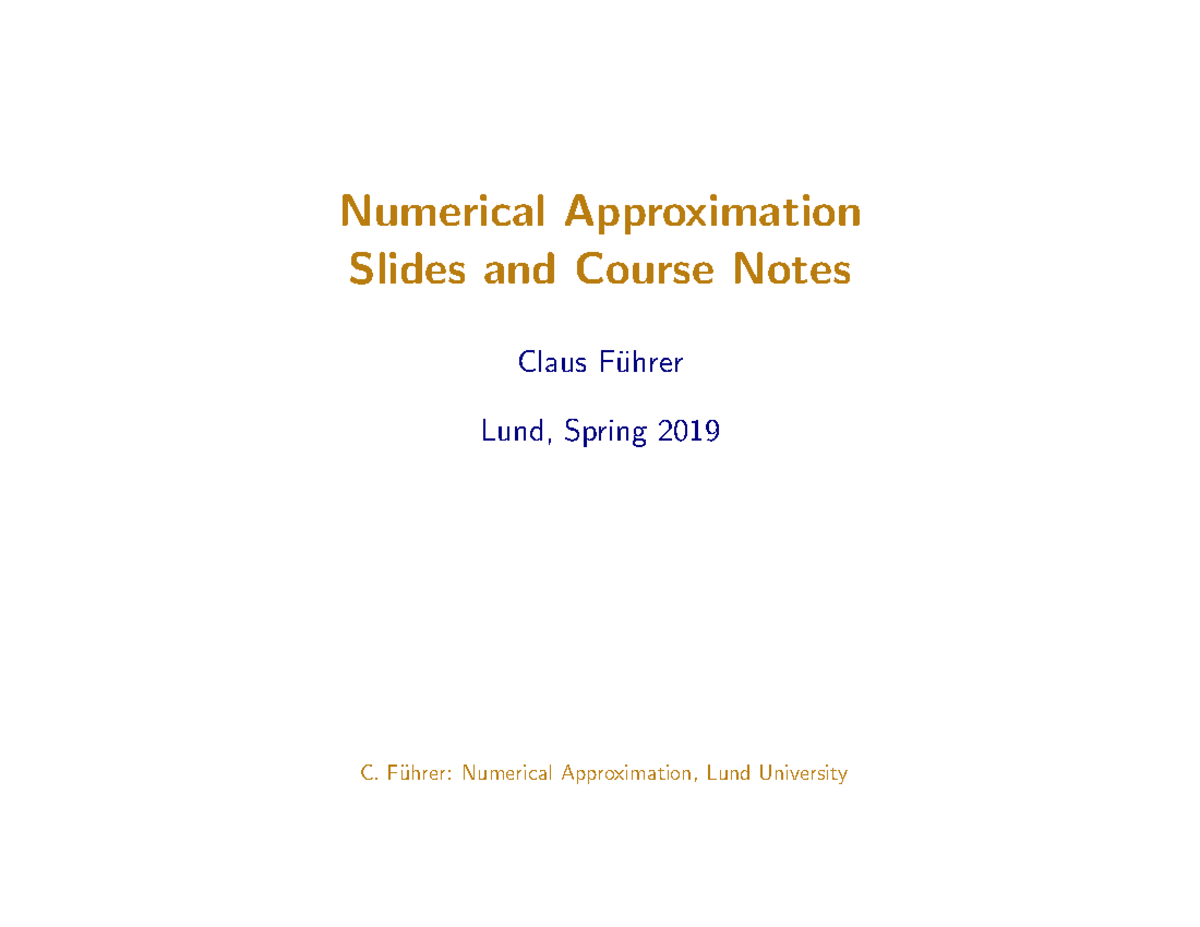 Föreläsning 1 Föreläsning - Numerical Approximation Slides and Course ...