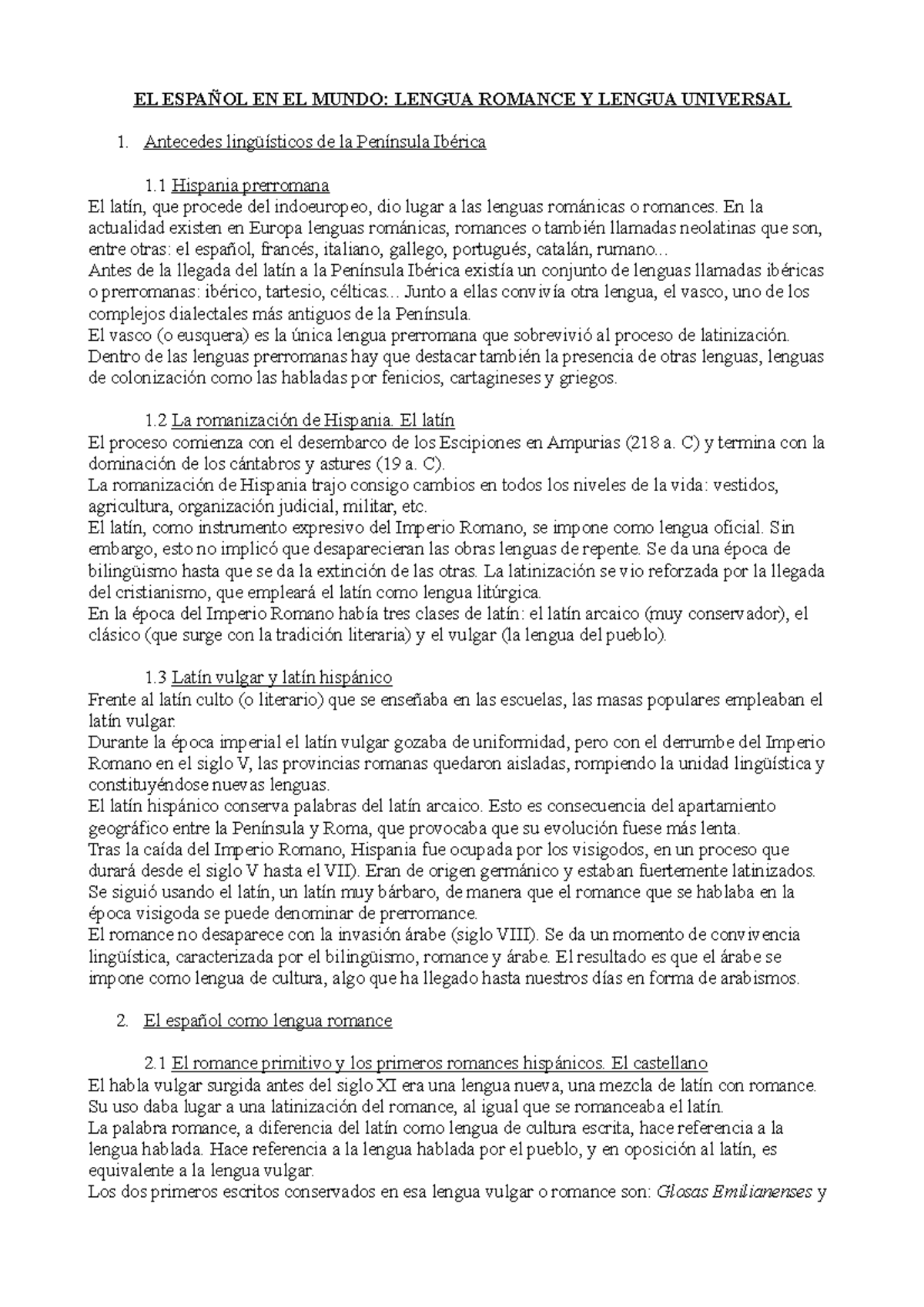 T1 - EL Español EN EL Mundo - EL ESPAÑOL EN EL MUNDO: LENGUA ROMANCE Y LENGUA UNIVERSAL ...