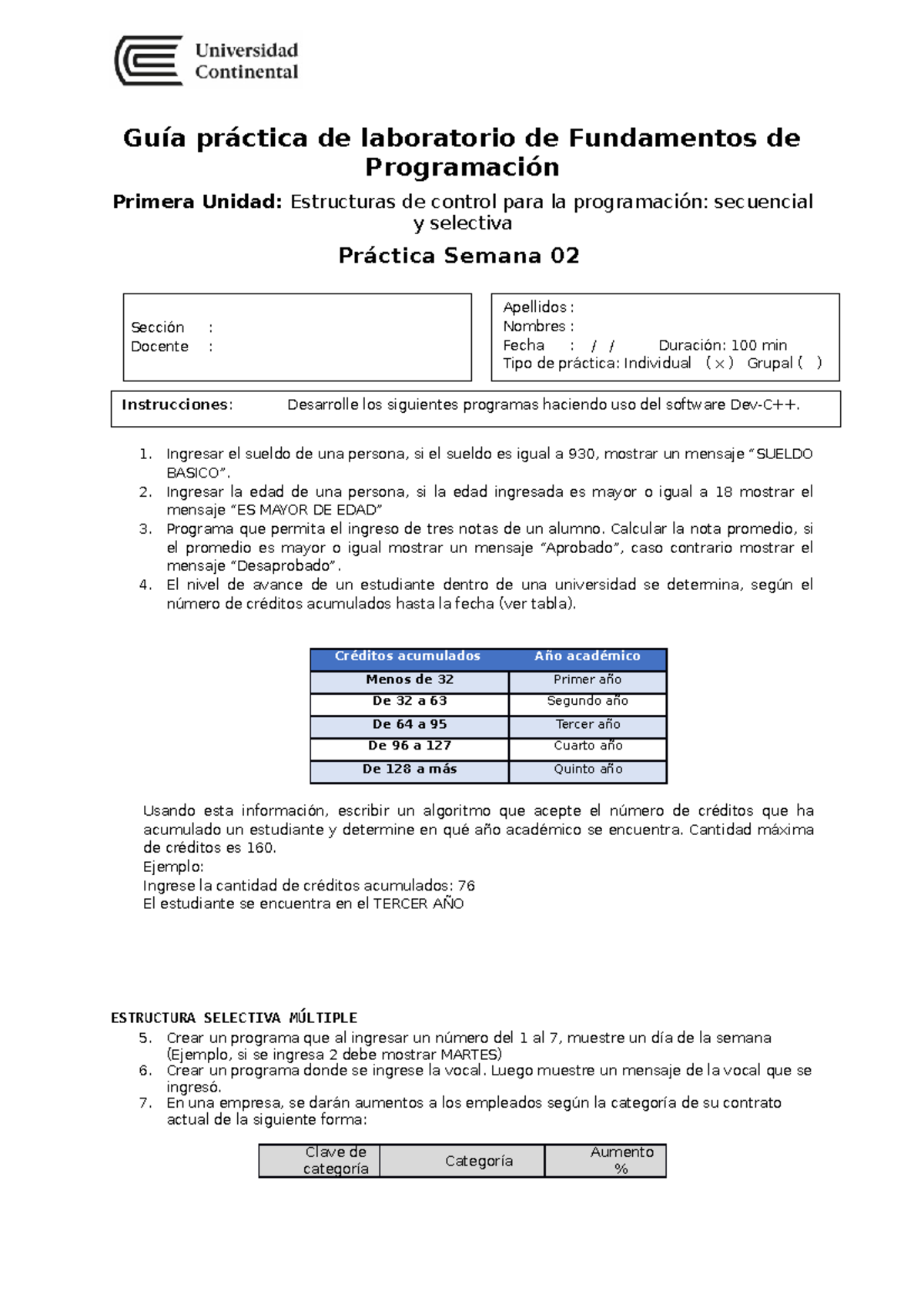 Guia de Practica Sem02 - Guía práctica de laboratorio de Fundamentos de Programación Primera ...