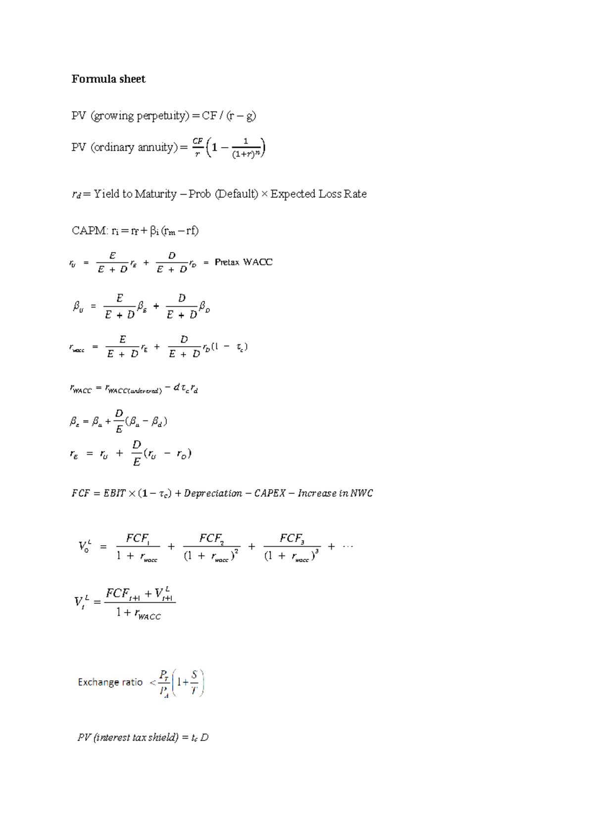 Fina tut1-8 - FINA2222 tutorial 1-8 - Formula sheet PV (growing ...