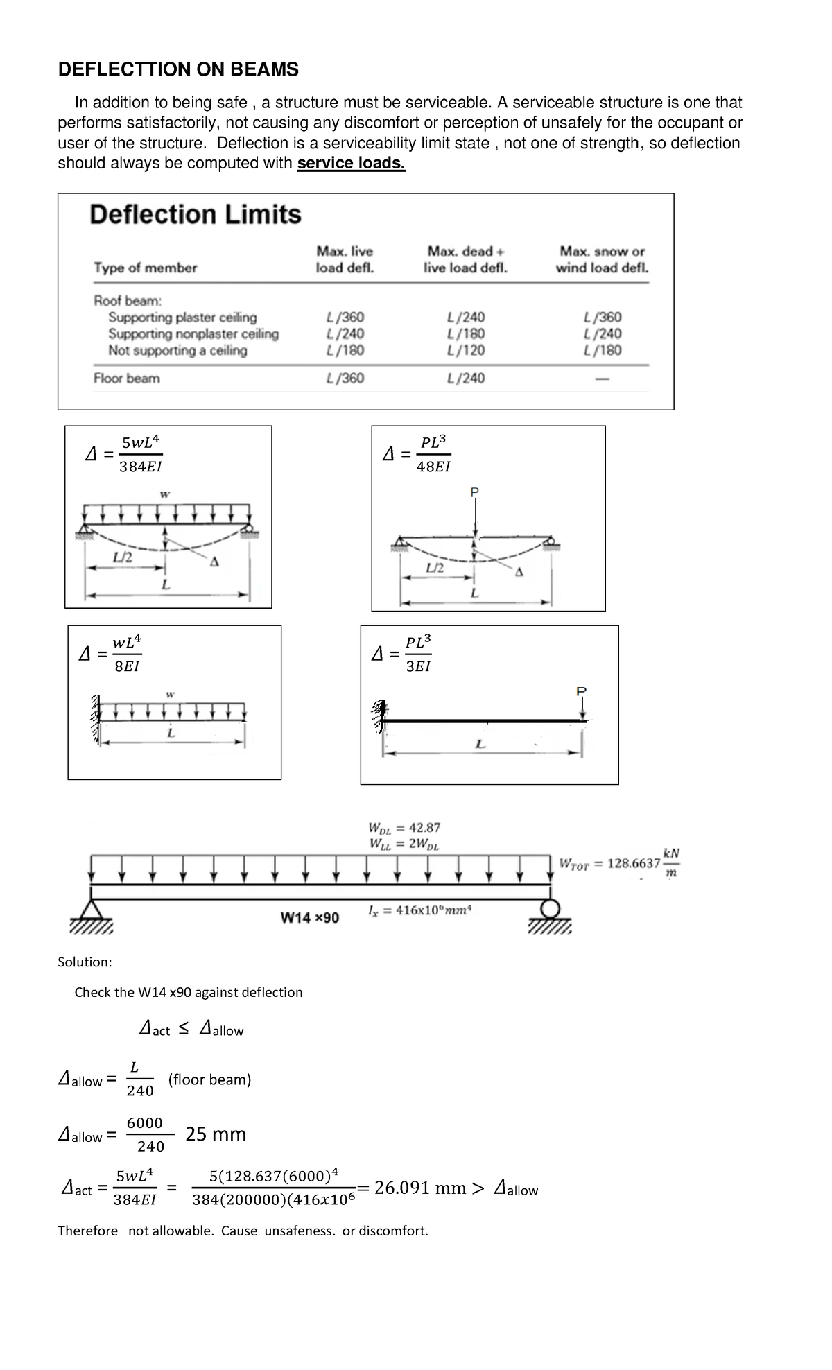 Deflection in beam - BEAMS - DEFLECTTION ON BEAMS In addition to being ...