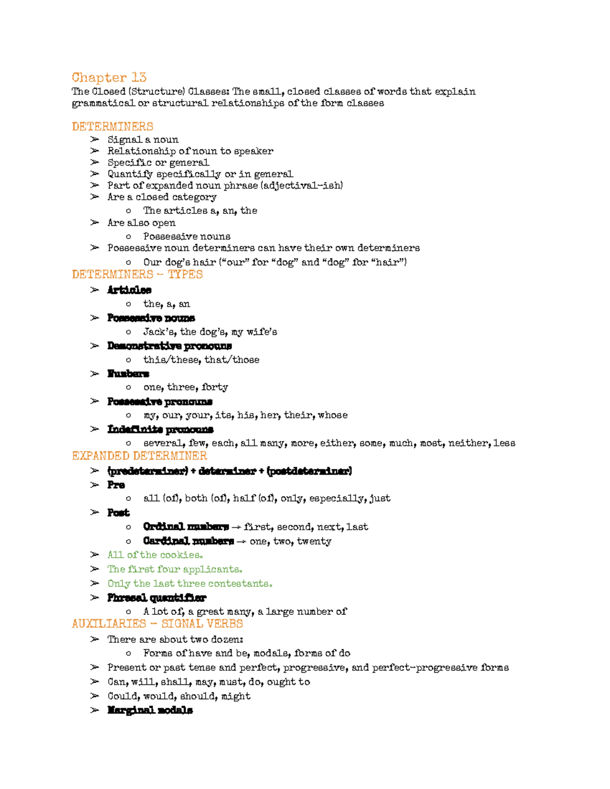 ENG 352 Chapter 13 Notes - Closed Classes - Chapter 13 The Closed ...