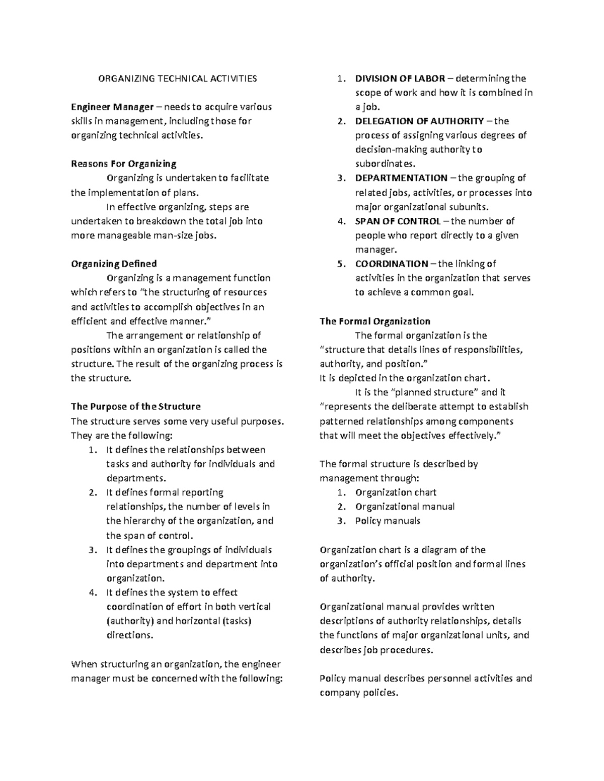 Topic 4 - group 3 - it is a note in engineering management - ORGANIZING ...