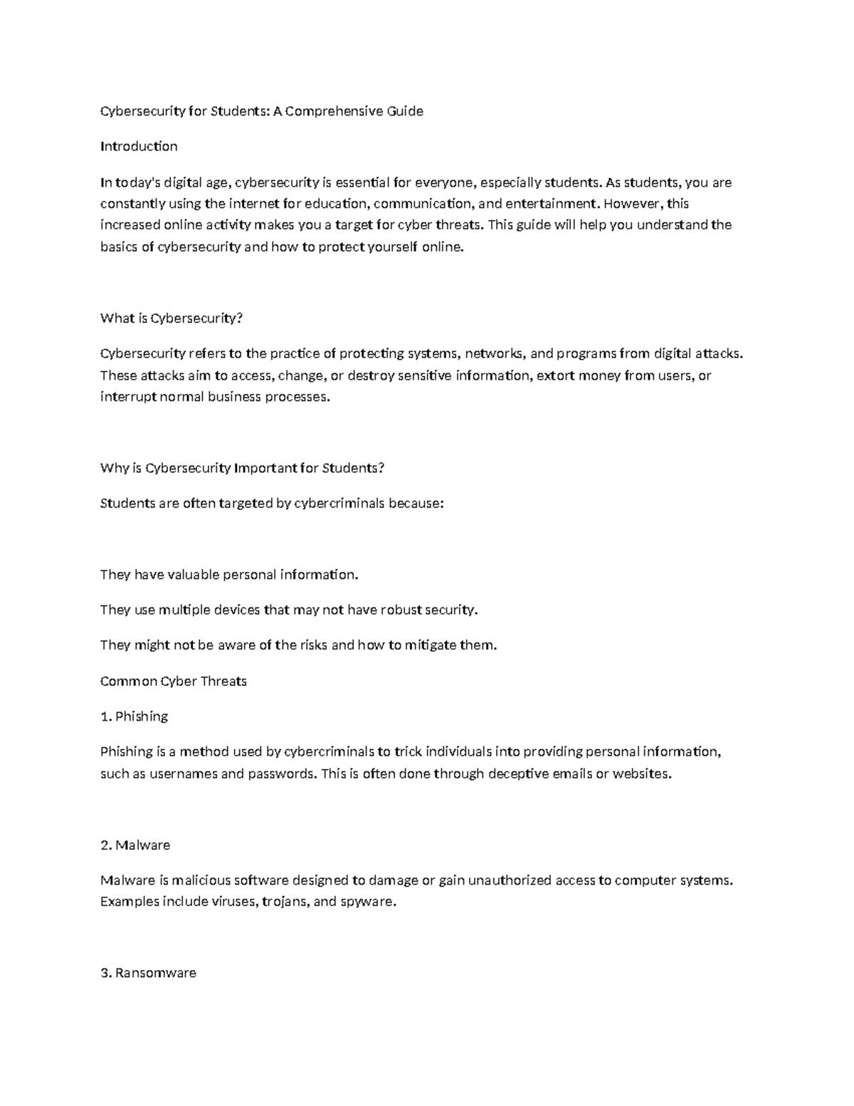 Intro to cyber security - Cybersecurity for Students: A Comprehensive ...