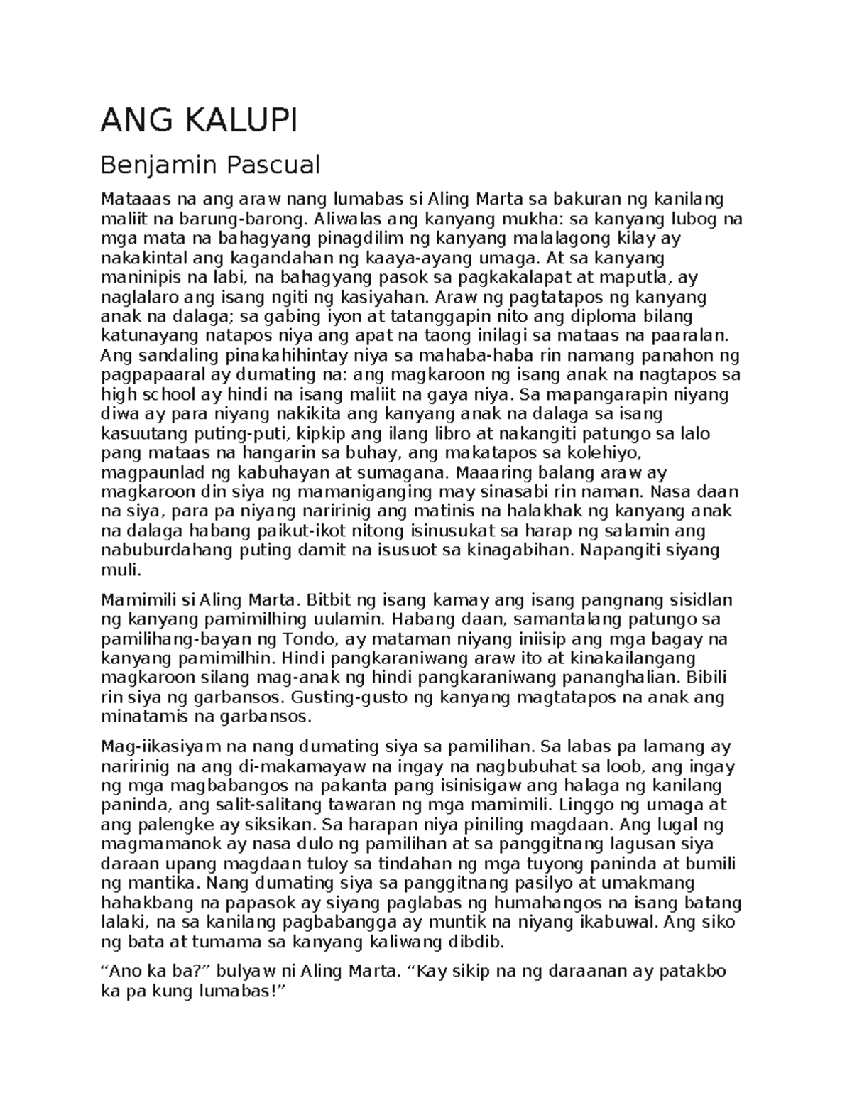 ANG- Kalupi - hivffjncsjjb - ANG KALUPI Benjamin Pascual Mataaas na ang ...