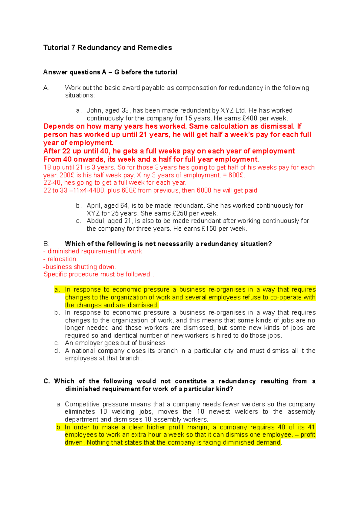 Tutorial 7 - Tutorial 7 Redundancy and Remedies Answer questions A – G ...