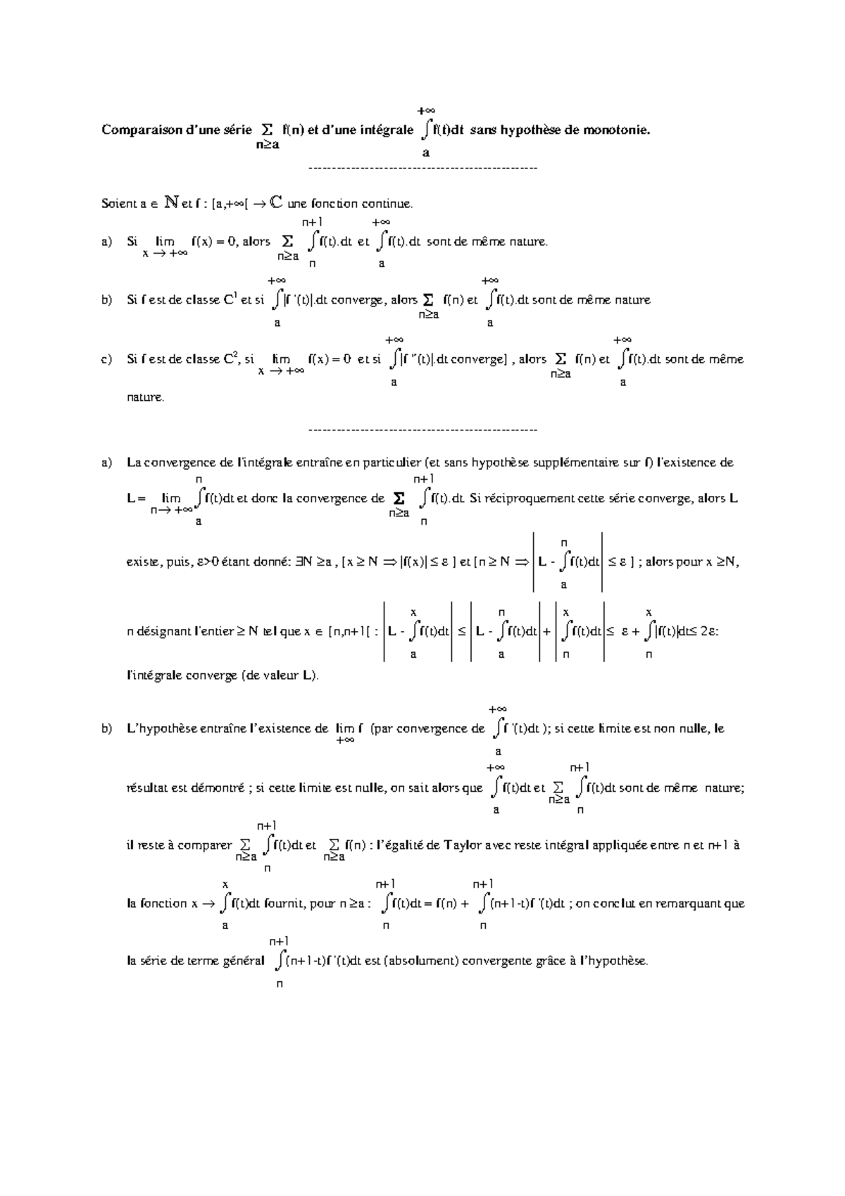 Agrégation : Comparaison série-intégrale 2 - Comparaison d'une série n≥ ...