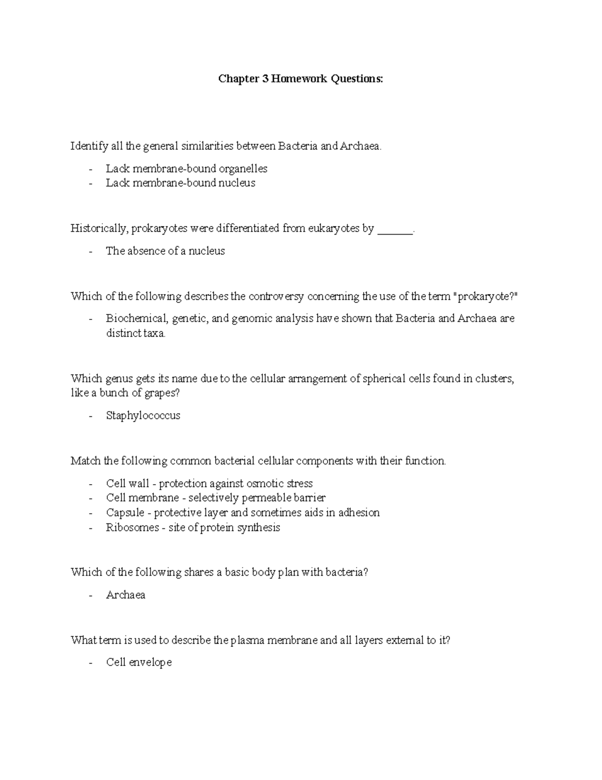 Chapter 3 Homework Questions - Chapter 3 Homework Questions: Identify ...