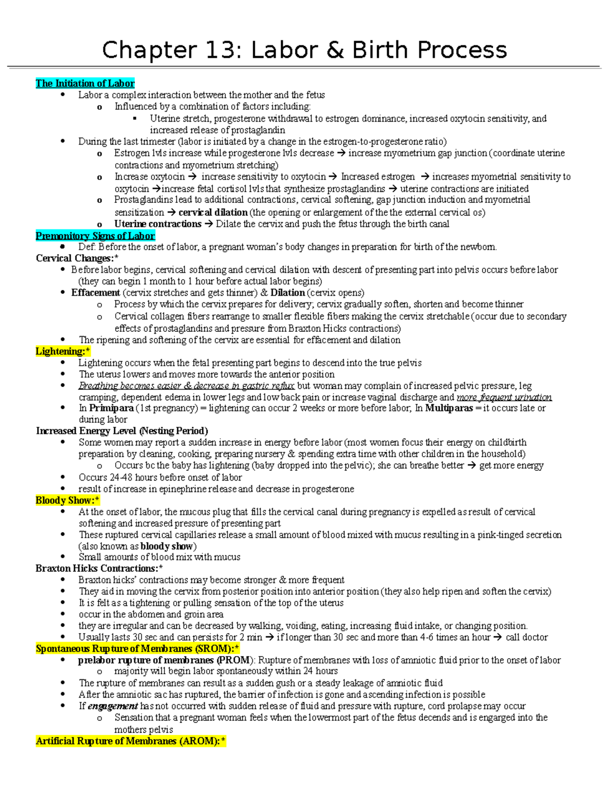 Chapter 13 - labor and birth process - Chapter 13: Labor & Birth ...