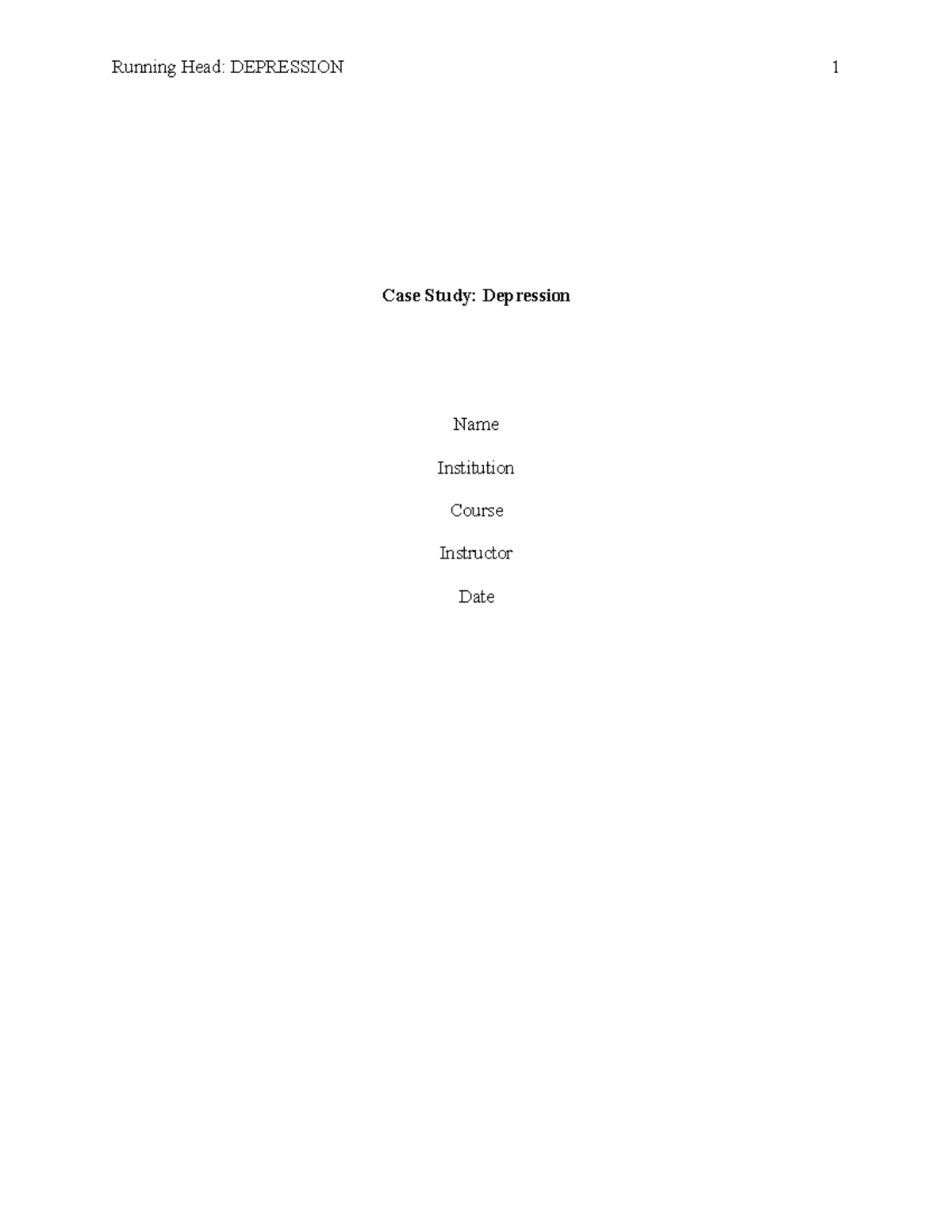 Case Study-Depression - Running Head: DEPRESSION 1 Case Study ...