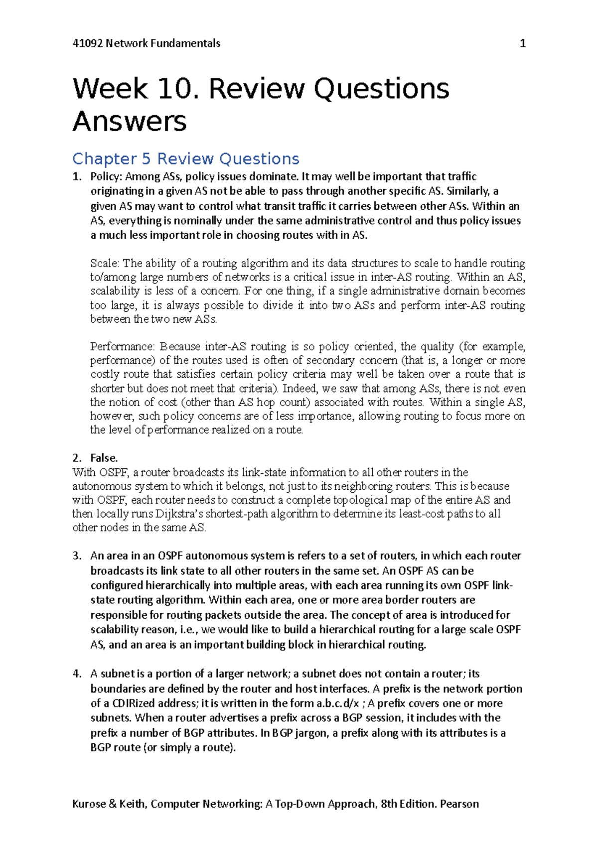 Week10-Review Question Answer - 41092 Network Fundamentals Week 10 ...