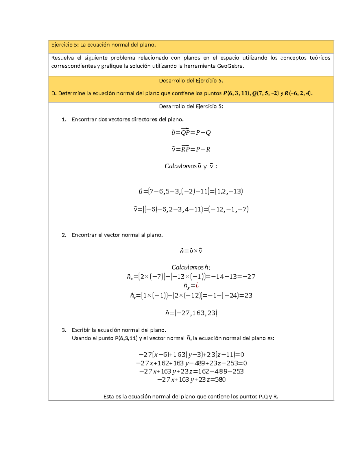 Ejercicio 5 NO Copear Igual - Ejercicio 5: La ecuación normal del plano ...