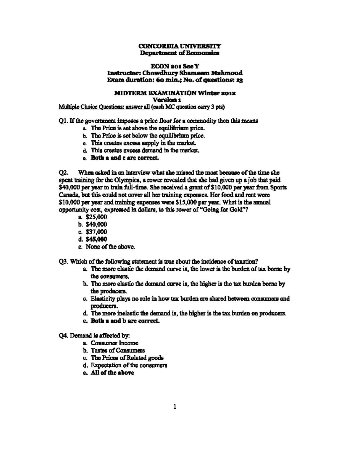 Midterm exam December Winter 2012, questions and answers - CONCORDIA ...