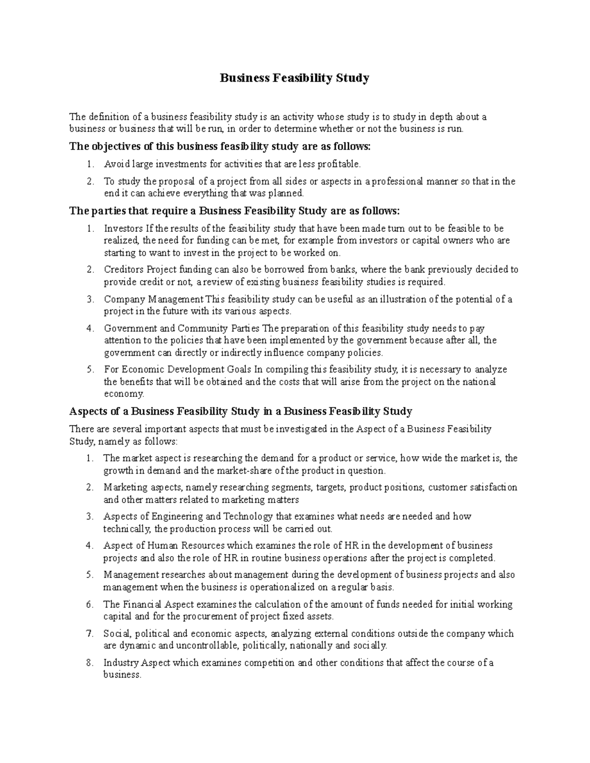 Business Feasibility Study - The objectives of this business ...