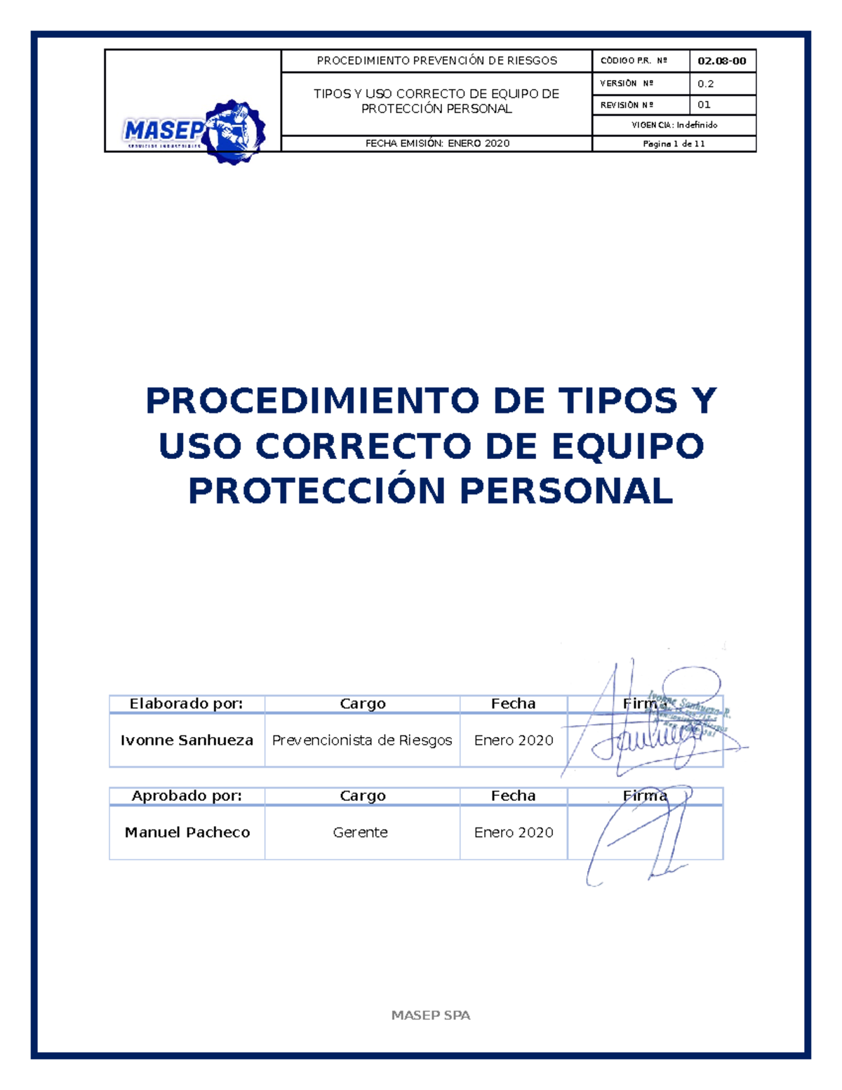 Procd. USO DE EPP - PROCEDIMIENTO DE TRABAJO USO Y TIPOS DE EQUIPO DE ...