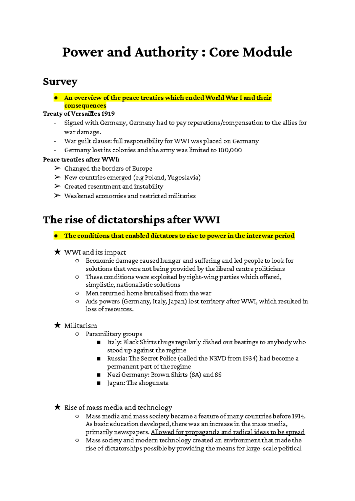 HSC Modern History Power and Authority Notes - Power and Authority ...