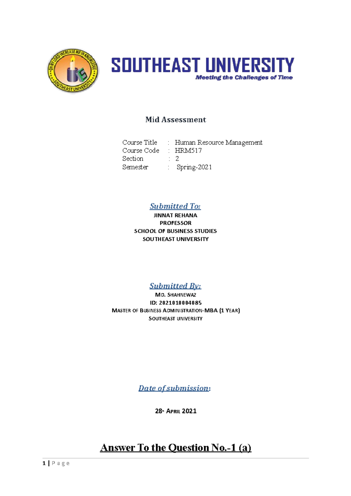 MID Assesment - Project on business law. - Mid Assessment Course Title ...