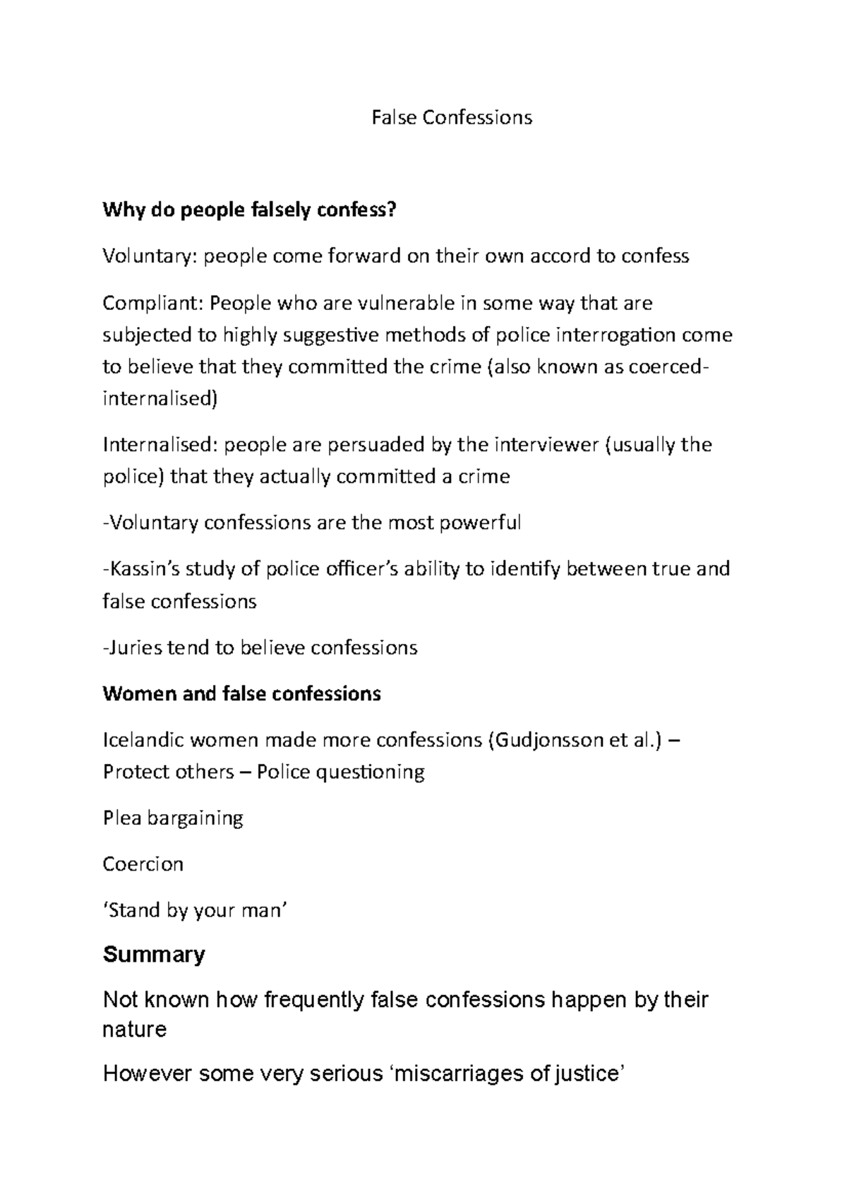 False Confessions - Lecture notes 6 - False Confessions Why do people ...