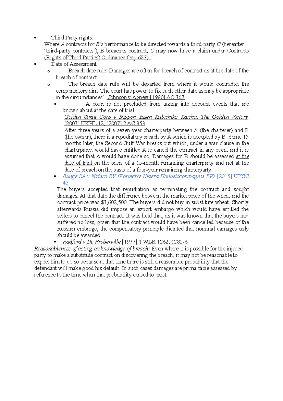 Damages 5 Expectation Damages - Third Party rights. Where A contracts ...