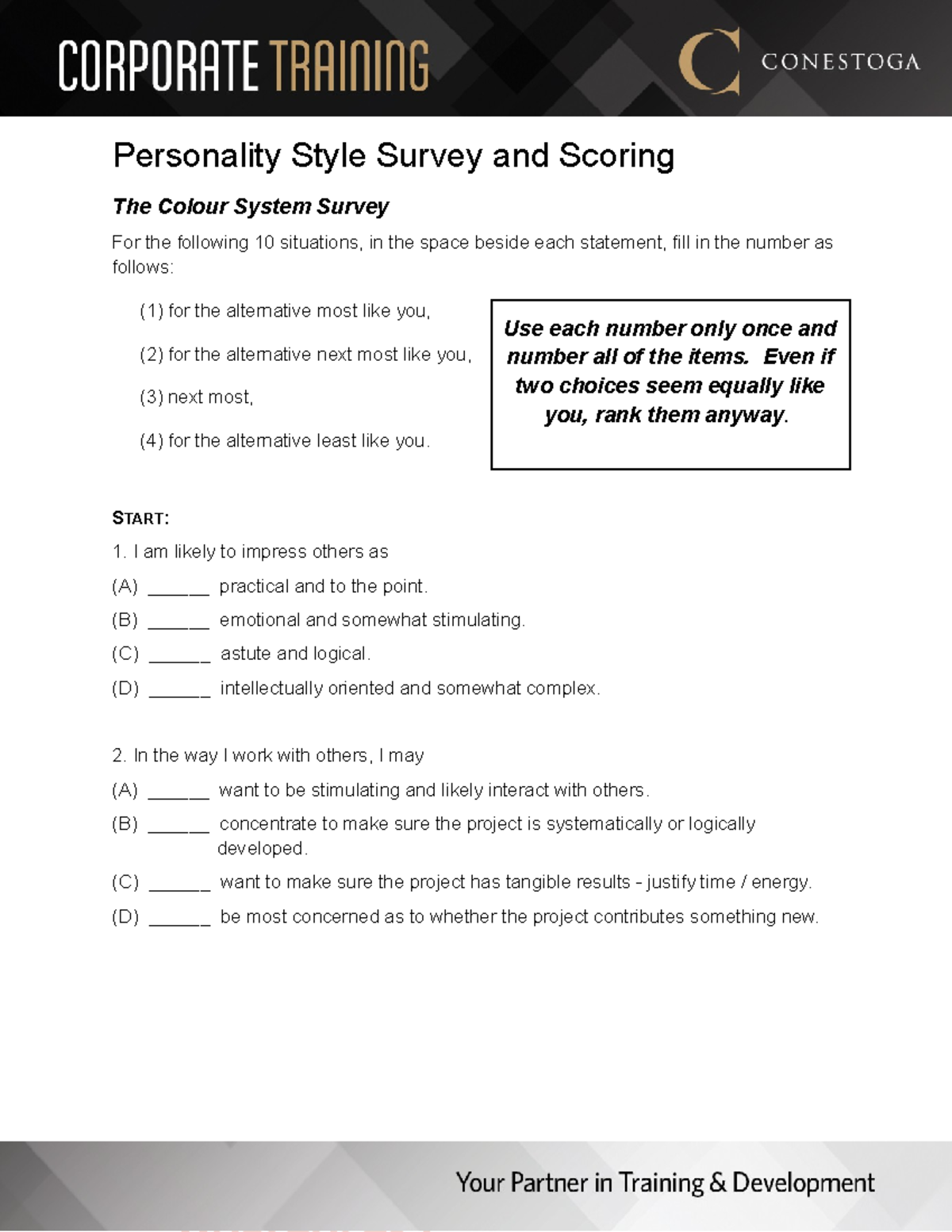 Appendix 1 Part1-Personality Styles Survey 1 - Personality Style Survey ...