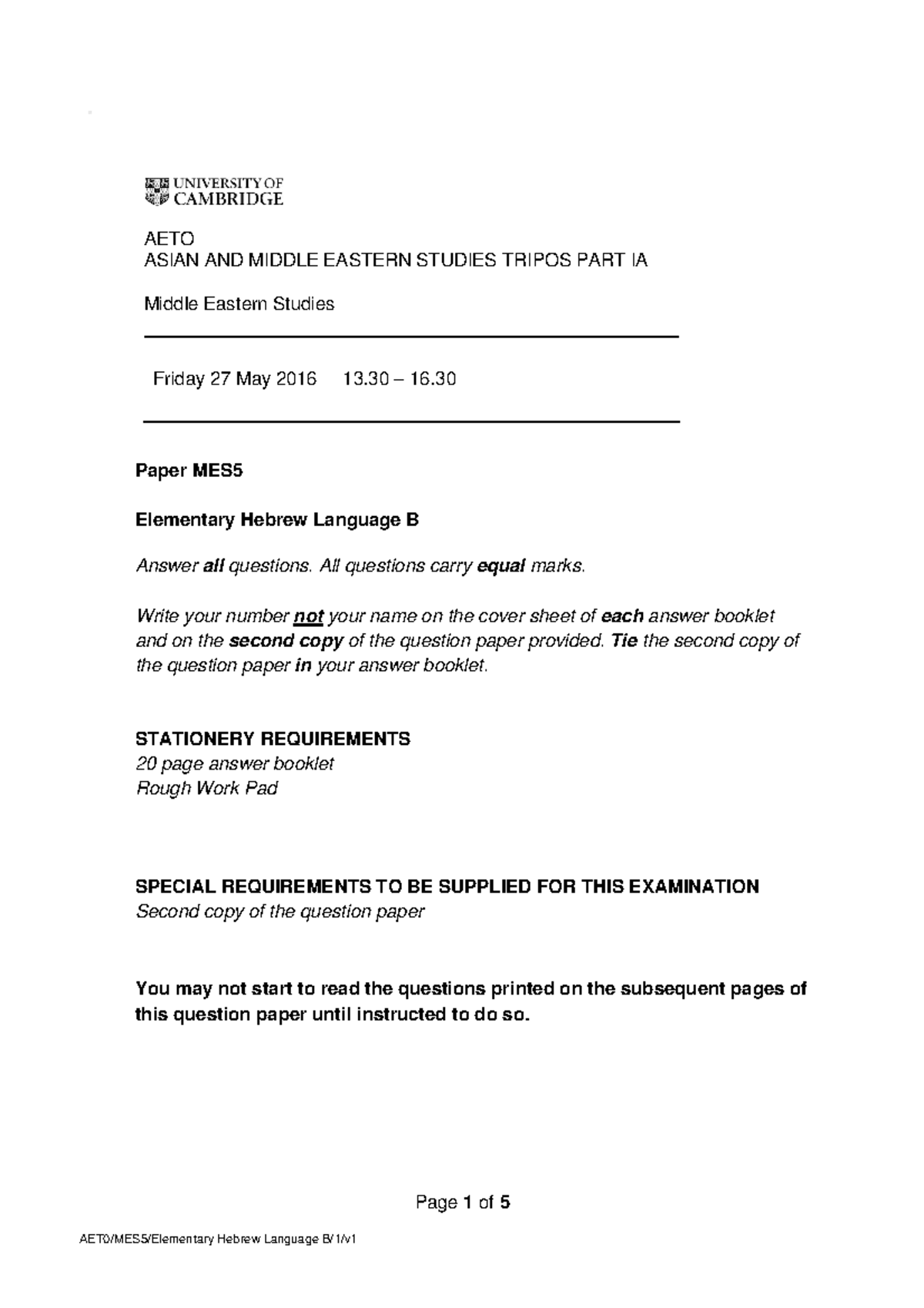 Exam 2016, questions - AETO ASIAN AND MIDDLE EASTERN STUDIES TRIPOS ...