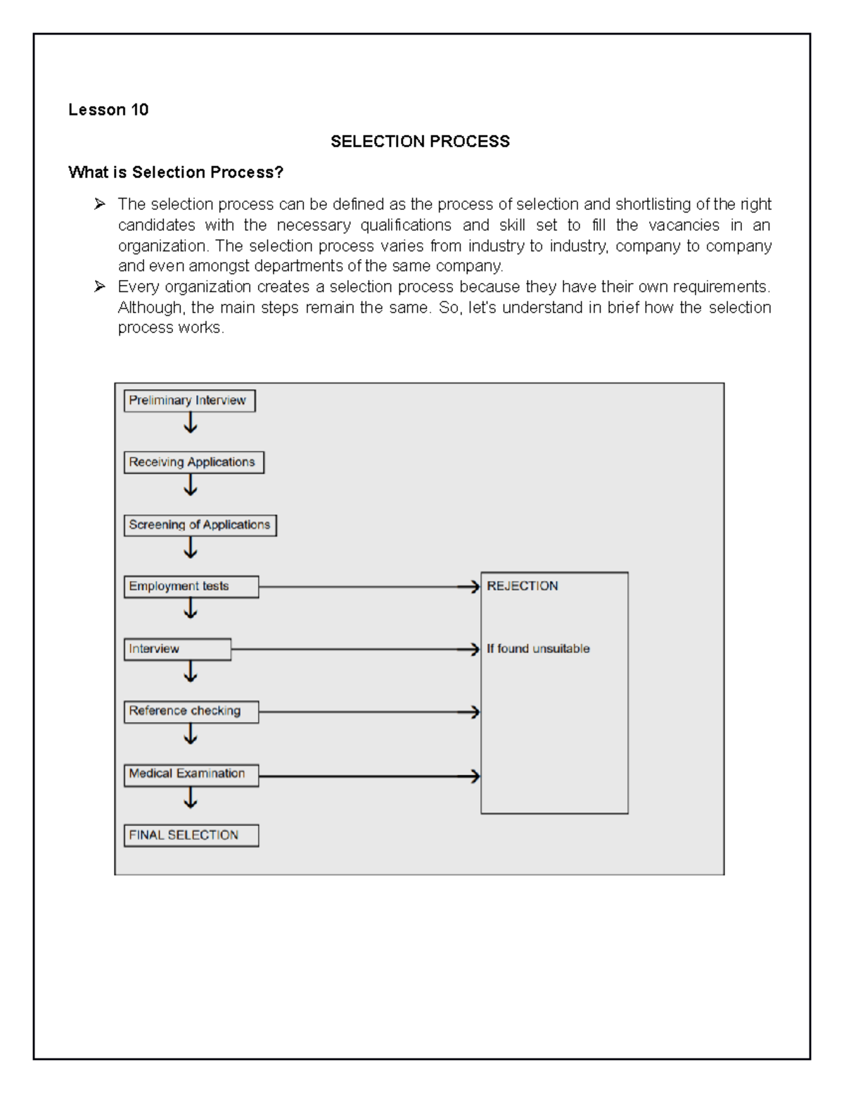 Human Resource Management Lesson-10-Selection-Process - Lesson 10 ...
