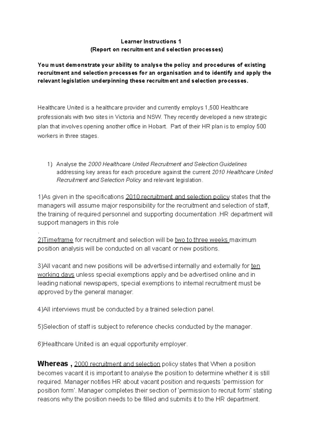 Learner Instructions 1 - Learner Instructions 1 (Report on recruitment ...