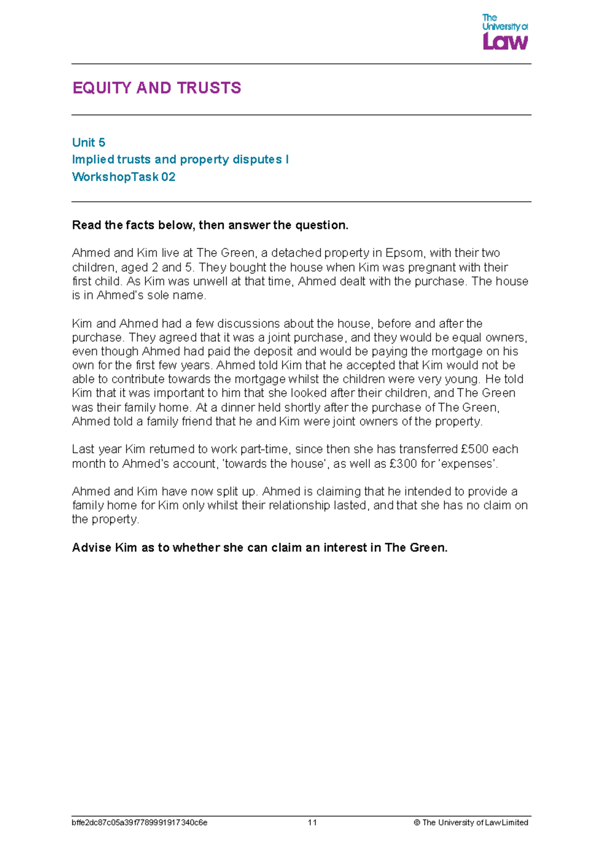 2425 eqtr u05a ce01 workshop task02 - EQUITY AND TRUSTS Unit 5 Implied ...