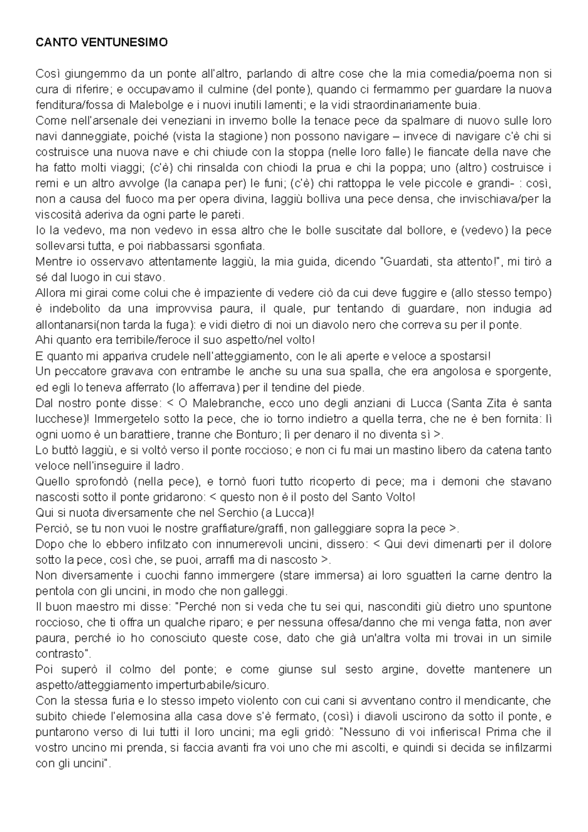 Inferno Parafrasi Canto 21 - Divina Commedia - CANTO VENTUNESIMO Così ...