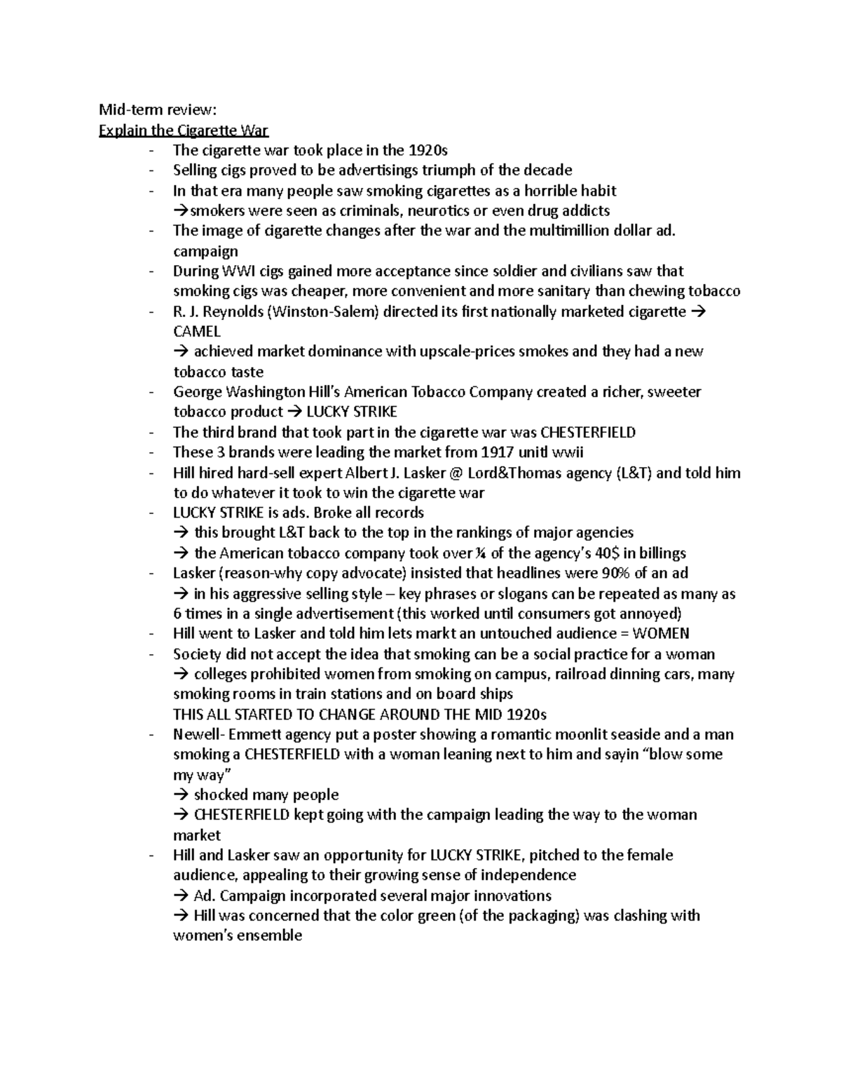 Mid term review - These notes were taken from in class lectures. - Mid ...