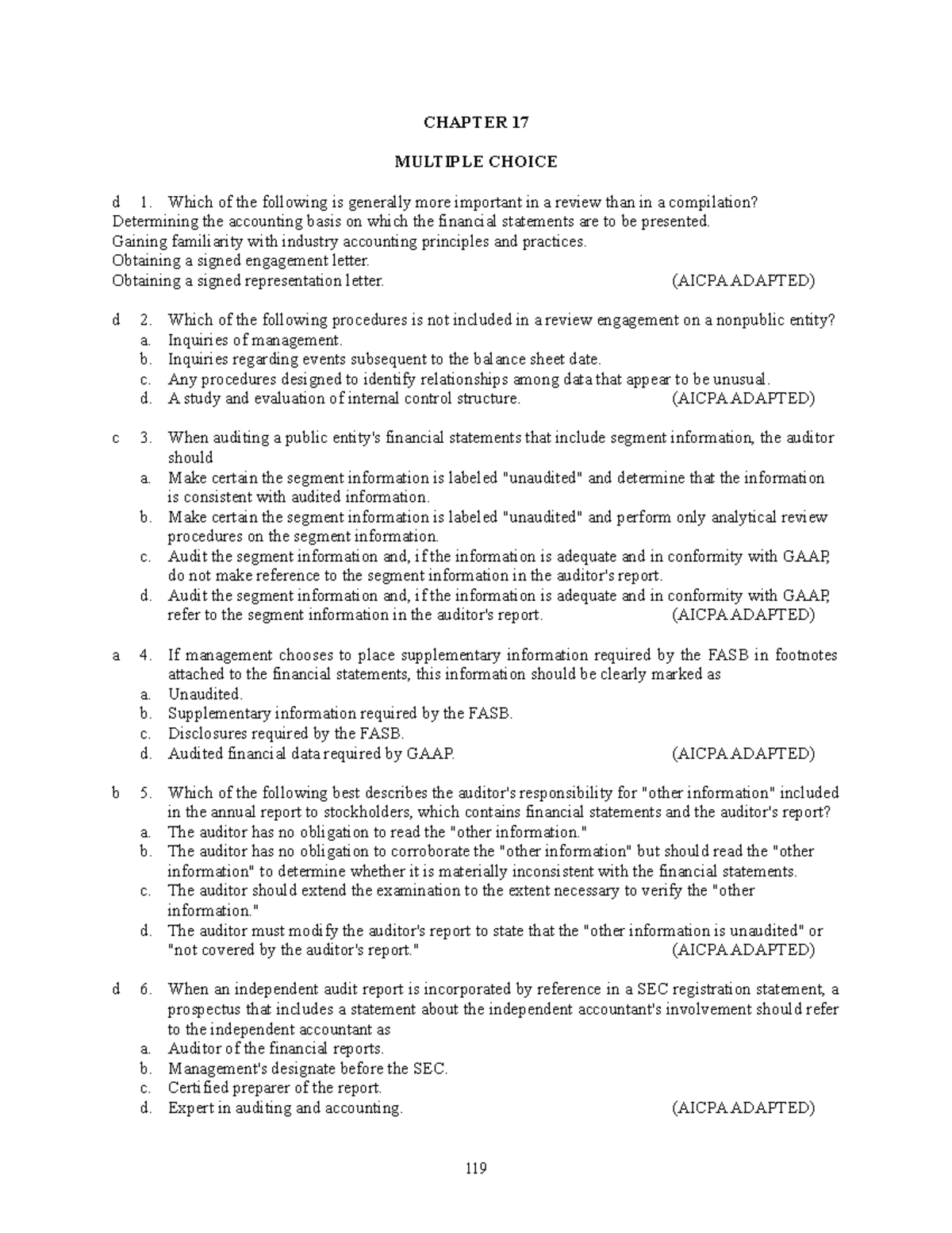 TBCH17 - Practice Materials - CHAPTER 17 MULTIPLE CHOICE d 1. Which of the following is ...